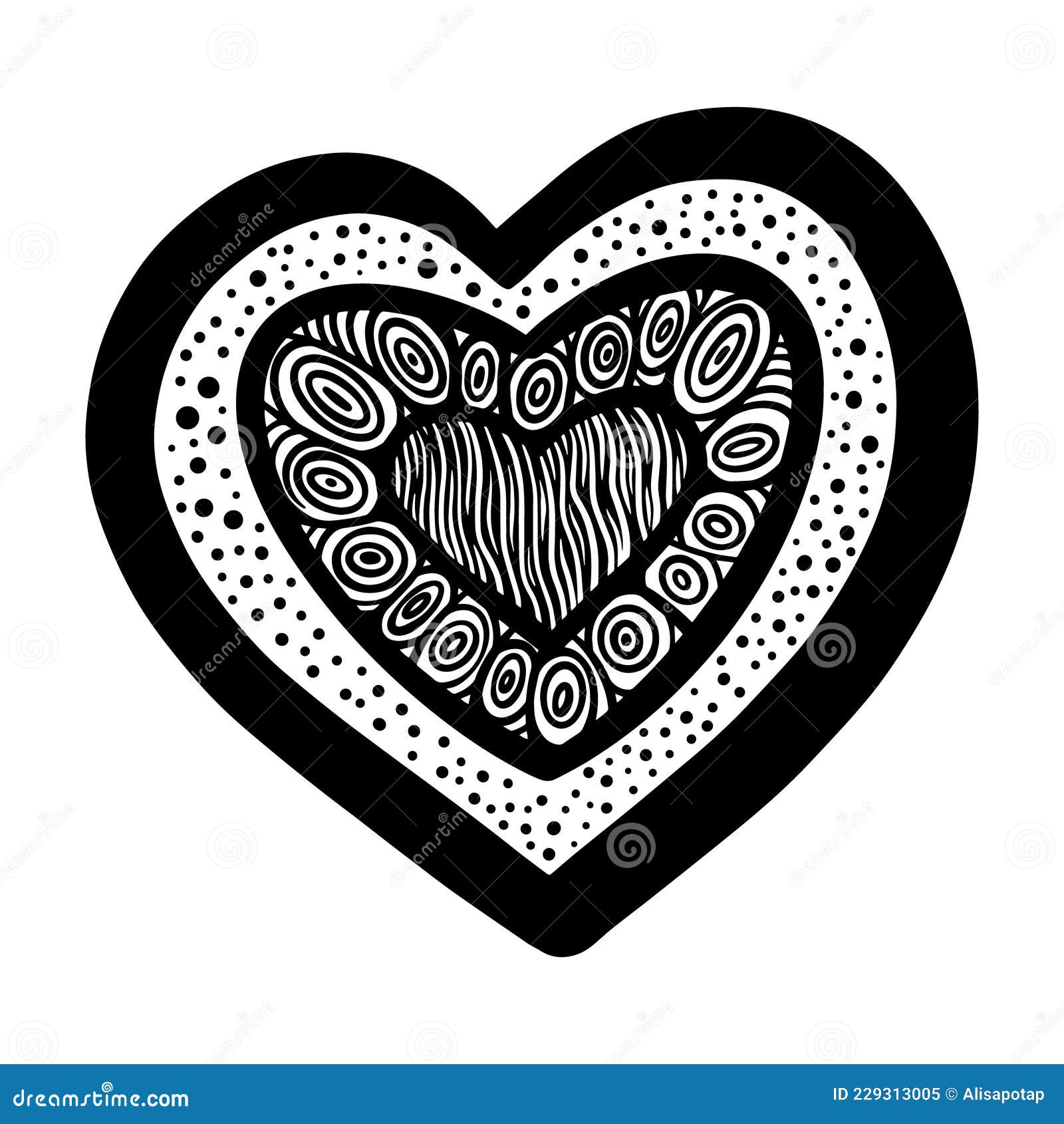 Hand Drawn Heart Shape with Patterns. Stock Vector - Illustration of ...