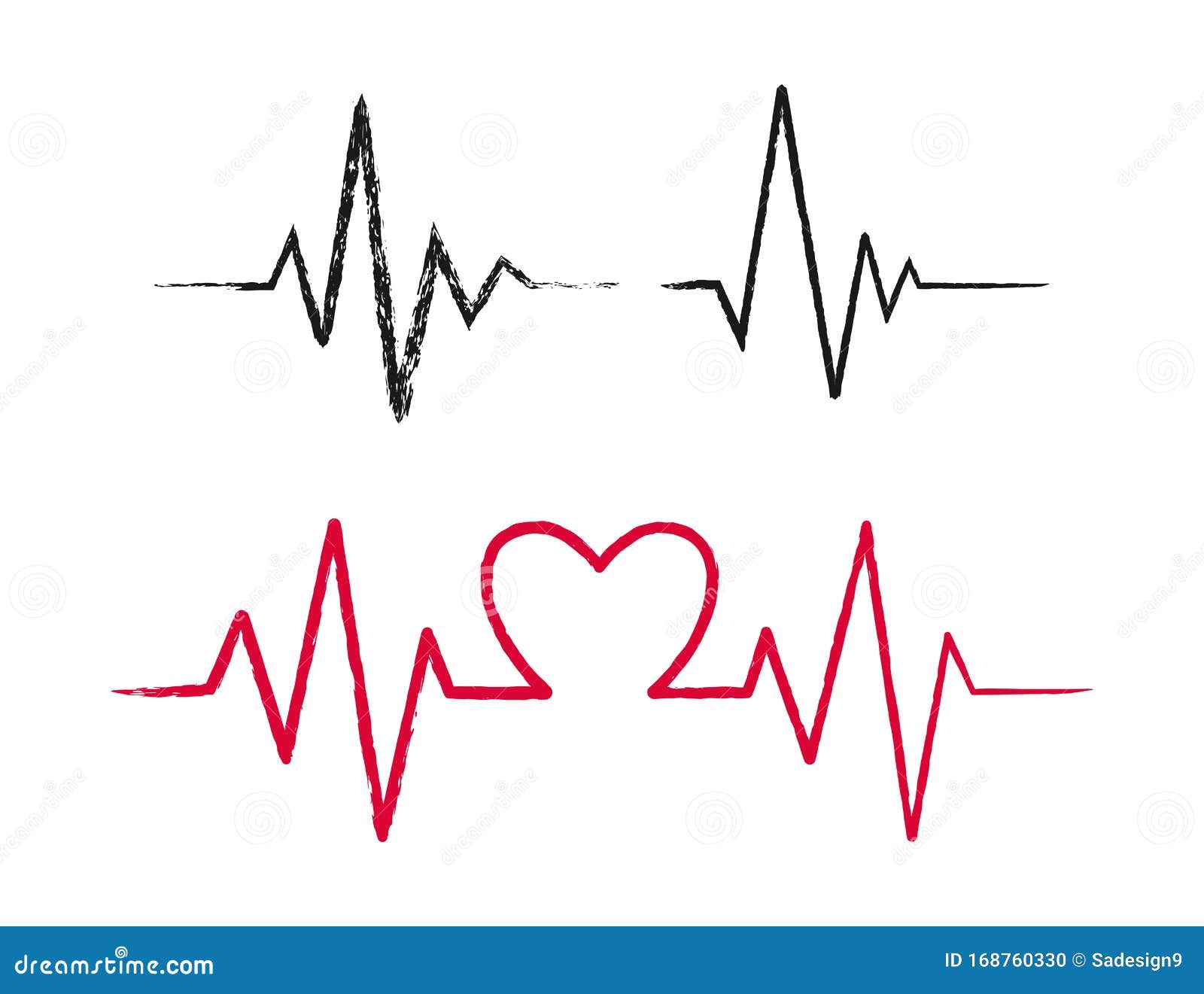 Hand Drawn Heartbeat Icons Set. Stock Vector - Illustration of ...