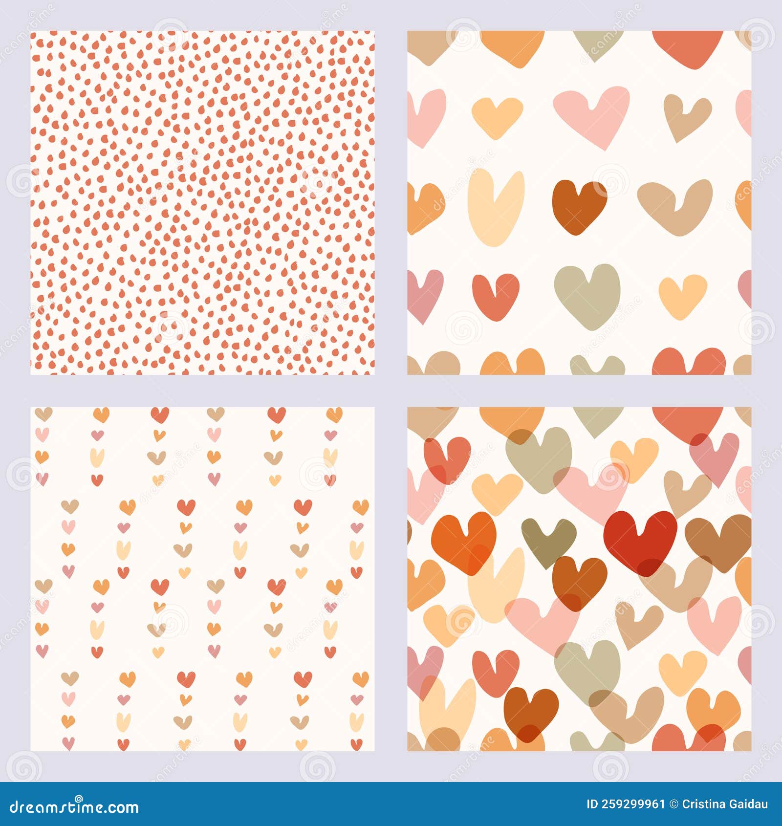 Hand Drawn Hearts Boho Seamless Pattern Set Vector Illustration Stock ...
