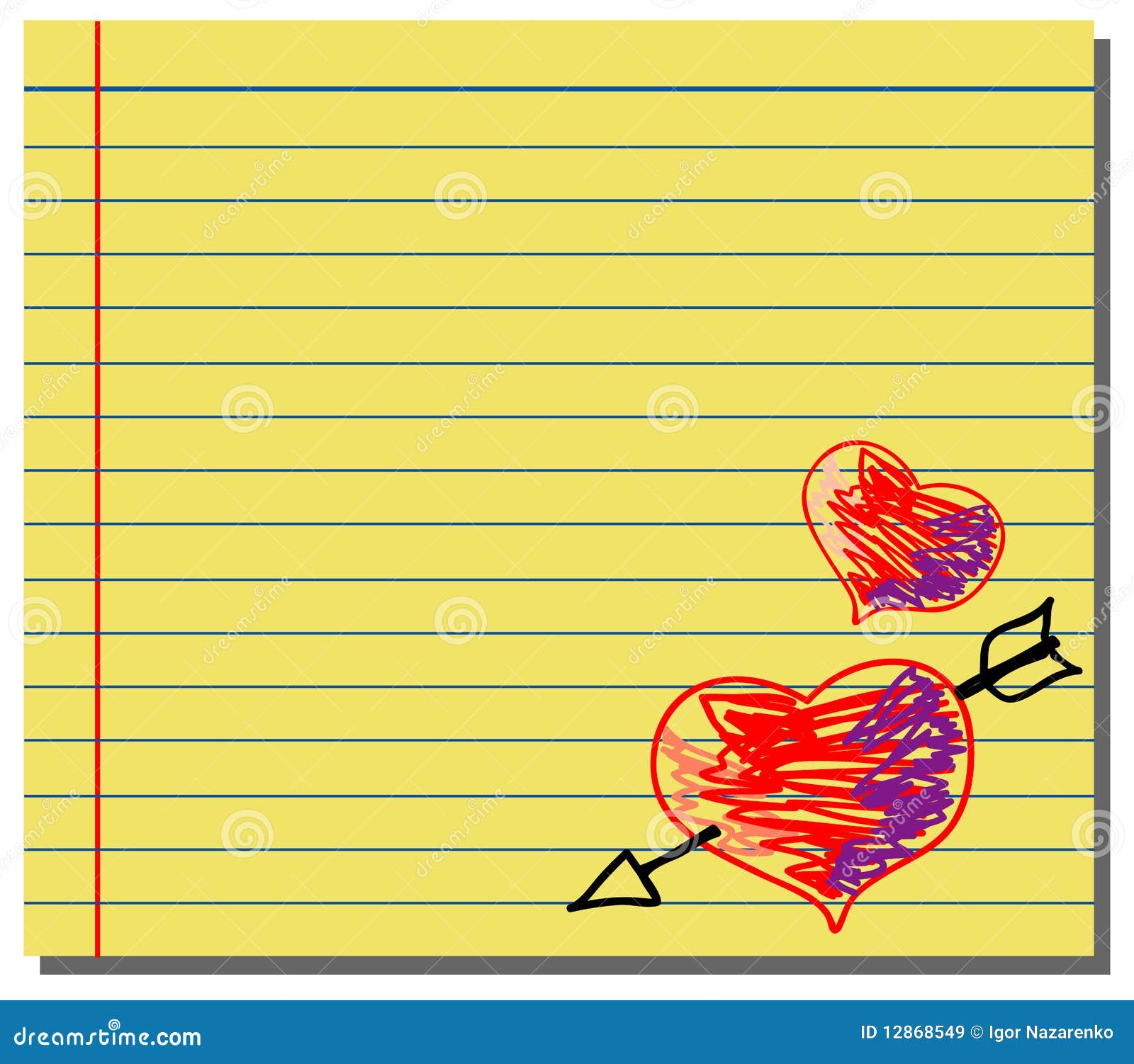 Hand Drawn Hearts on Yellow Note Paper Stock Vector - Illustration of ...