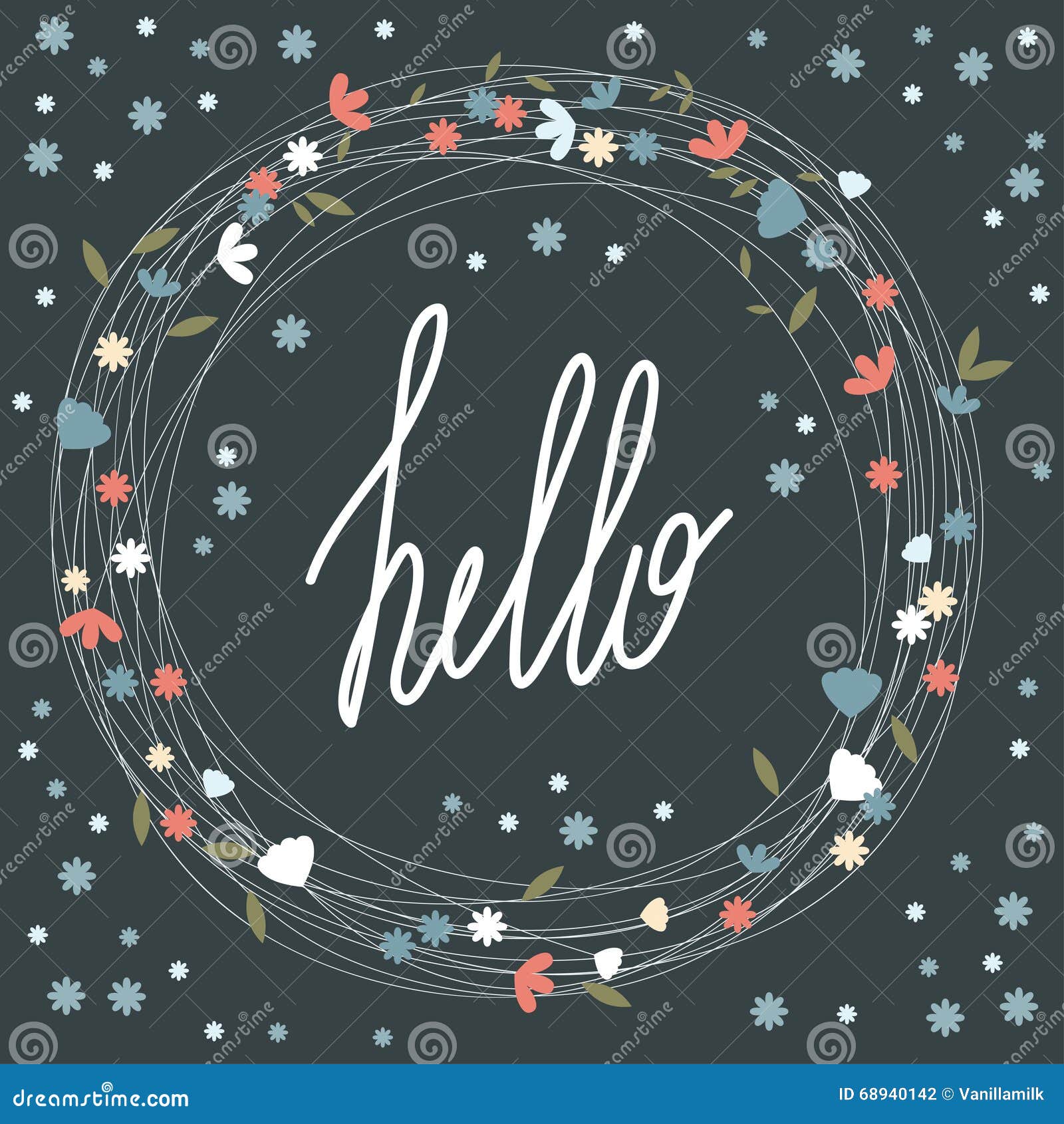 Hand Drawn Hello Card Template Stock Vector - Illustration of garden ...