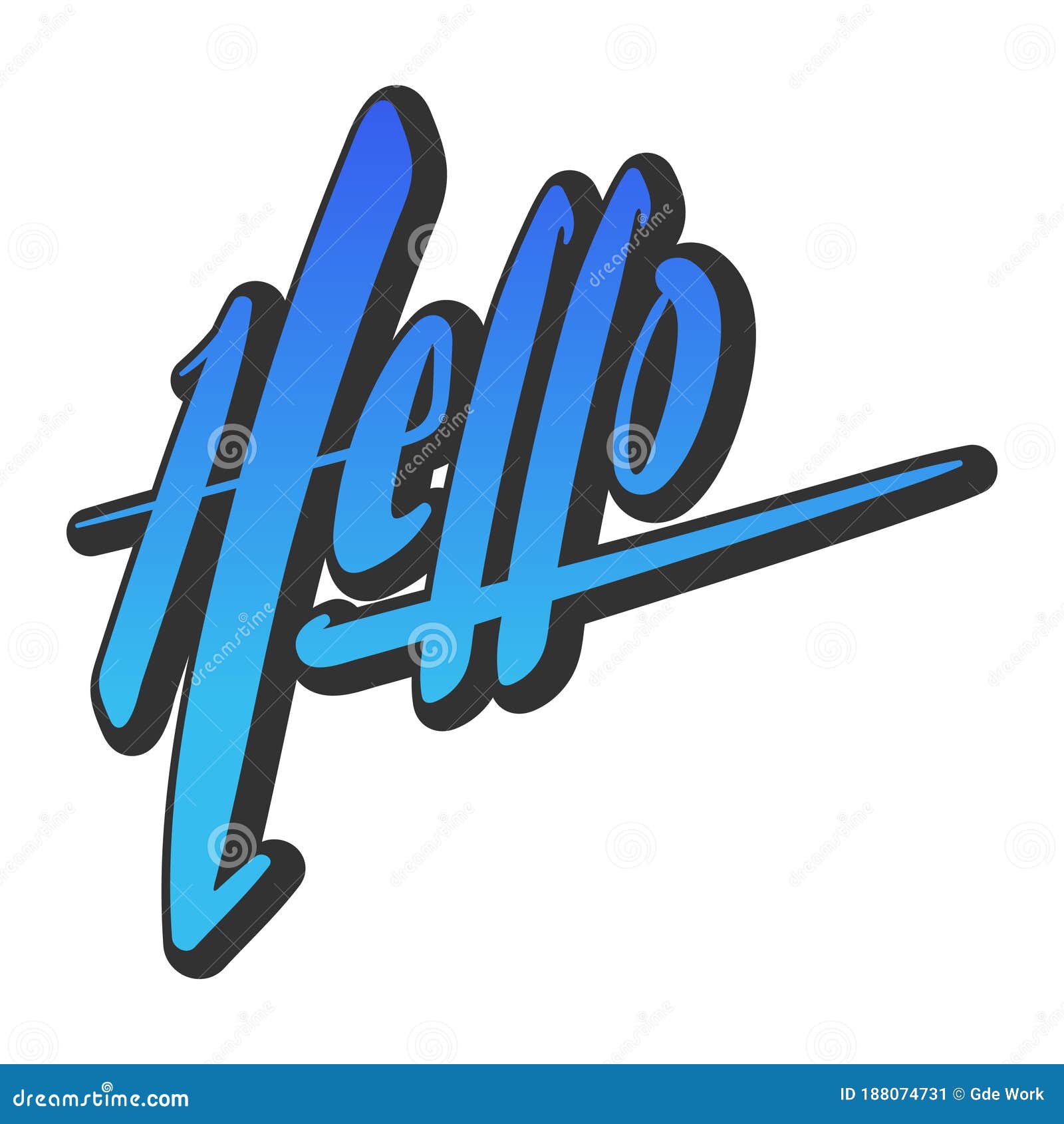 Hand Drawn of Hello Letter with Light Blue Gradient Color Stock Vector ...