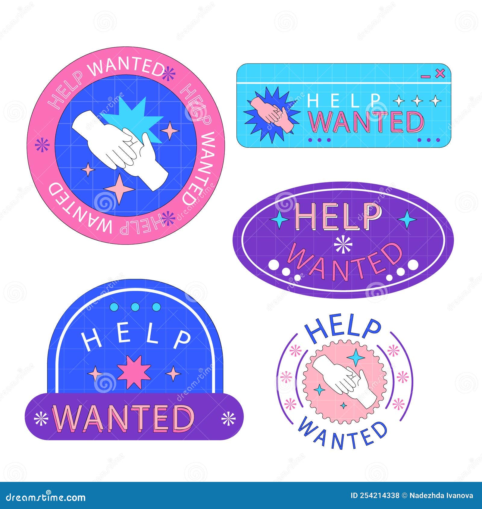 Hand Drawn Help Wanted Badges Set Vector Illustration Stock Vector ...