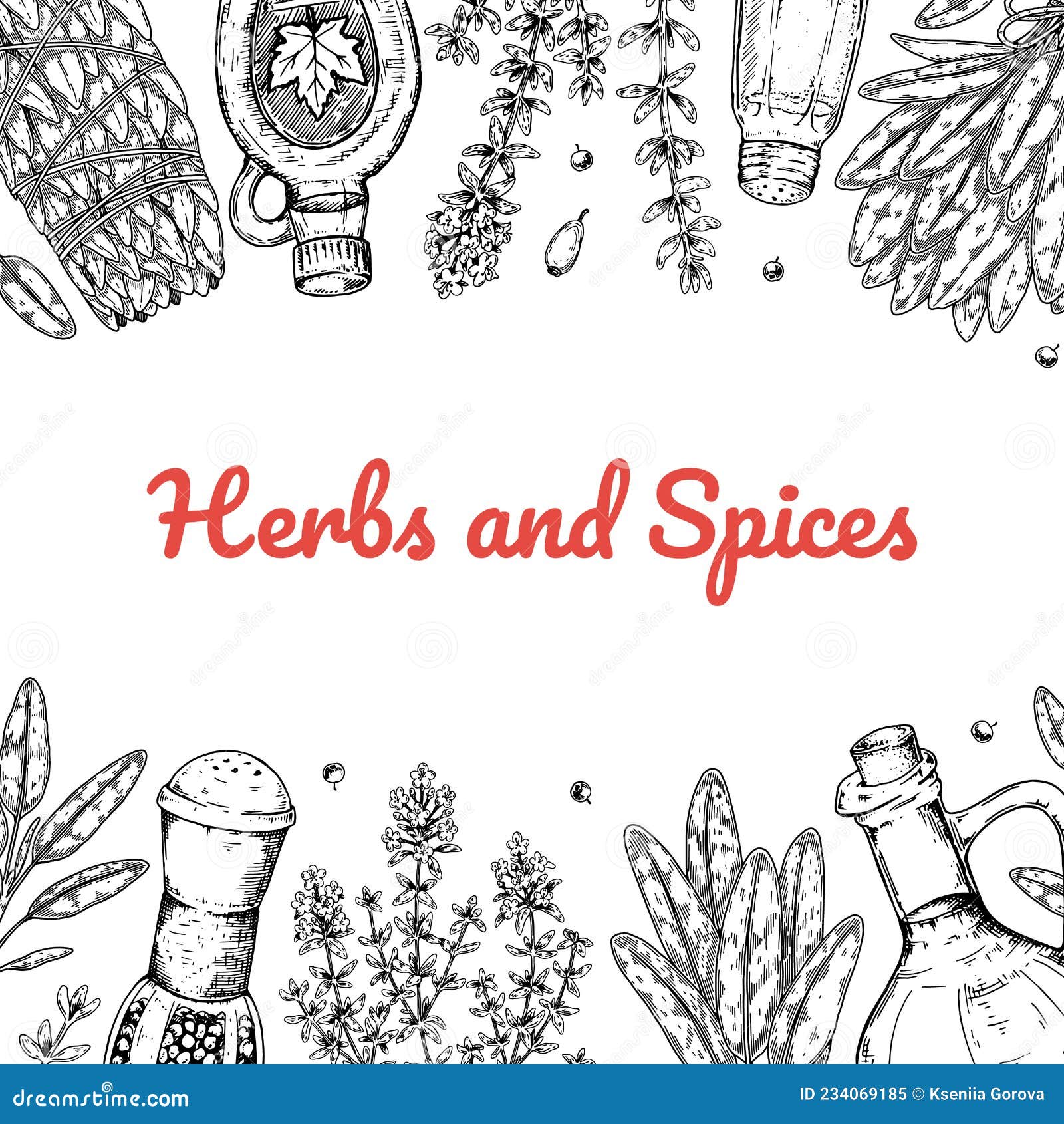 Hand Drawn Herbs and Spices Design. Vector Illustration Stock Vector ...