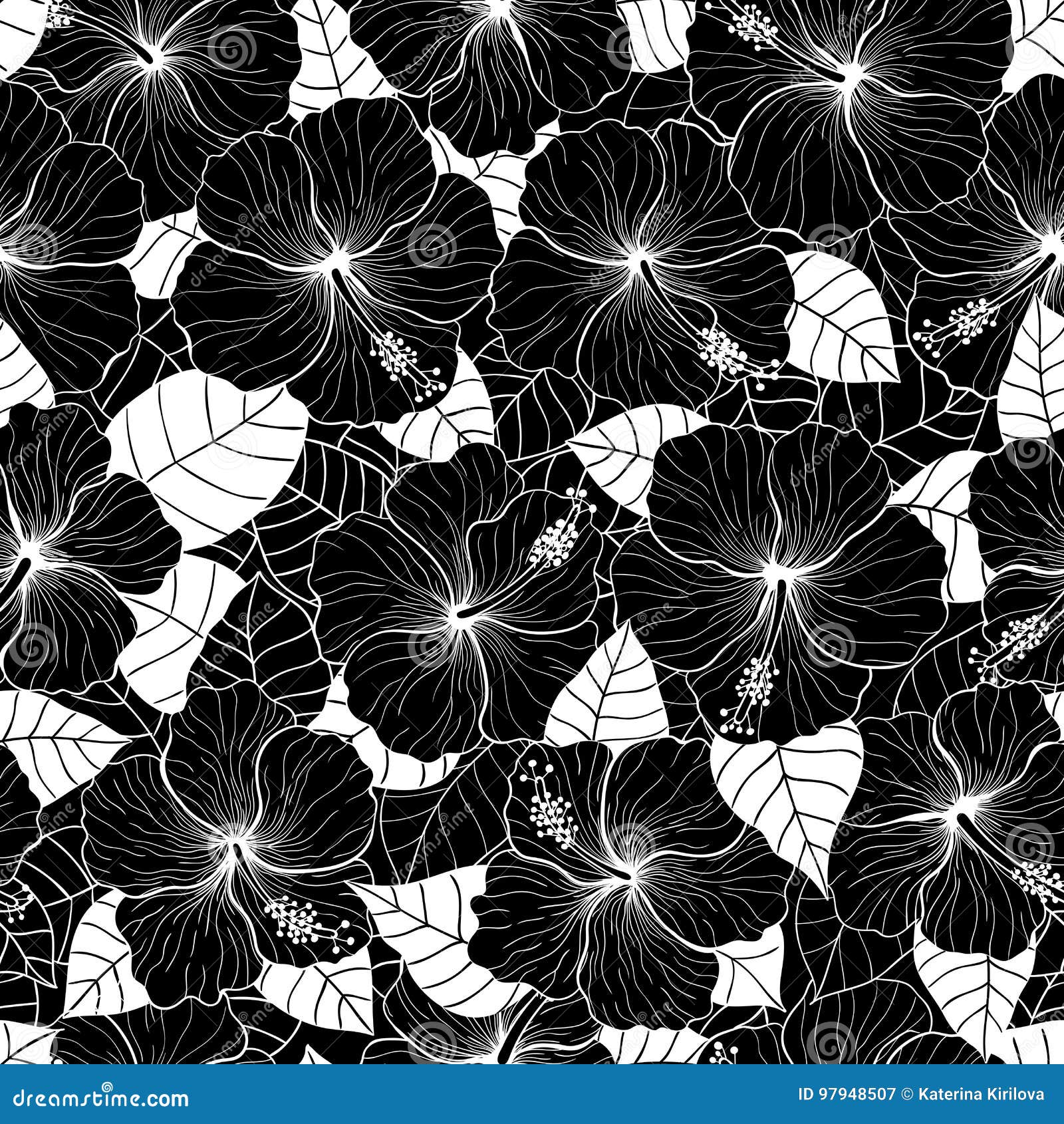 Hand Drawn Hibiscus Pattern Stock Vector - Illustration of vector ...