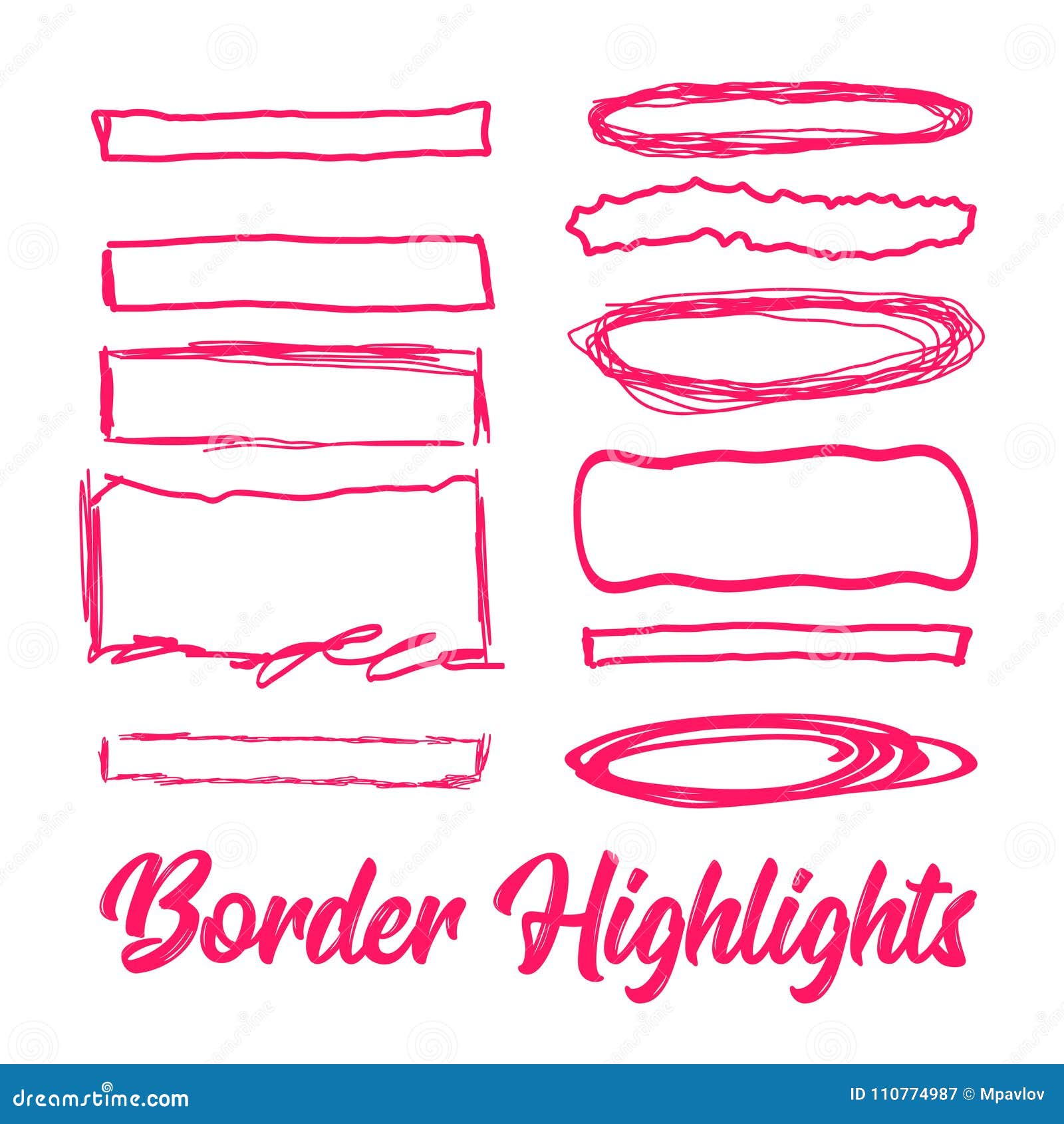 Hand Drawn Highlighter Elements. Vector Borders Stock Vector ...
