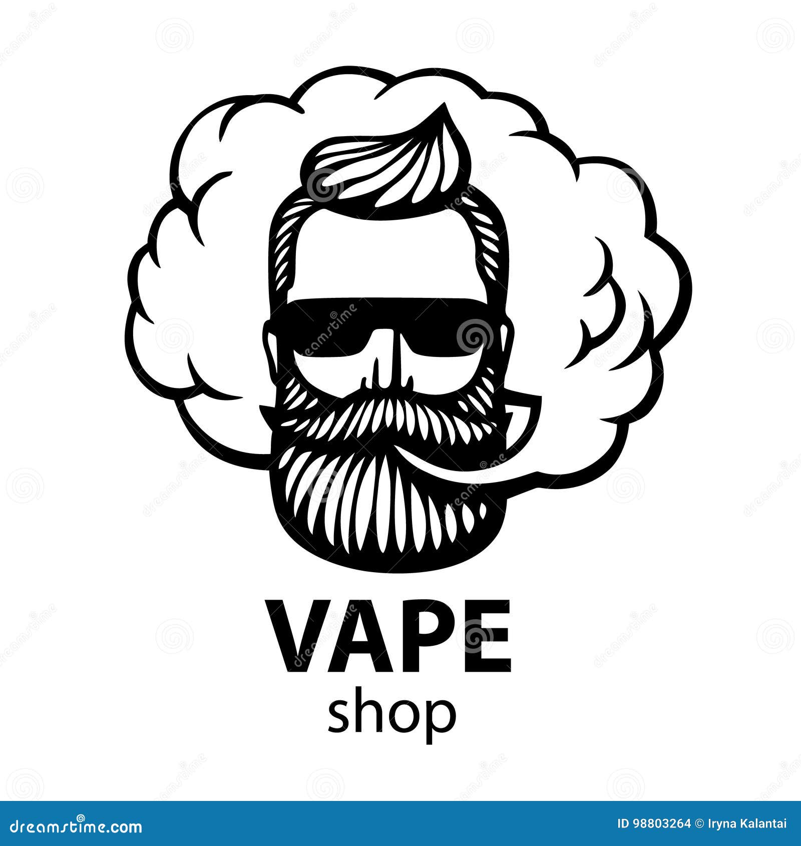 Hand-drawn Hipster with Mustache and Beard. Man with Vape and Cloud ...