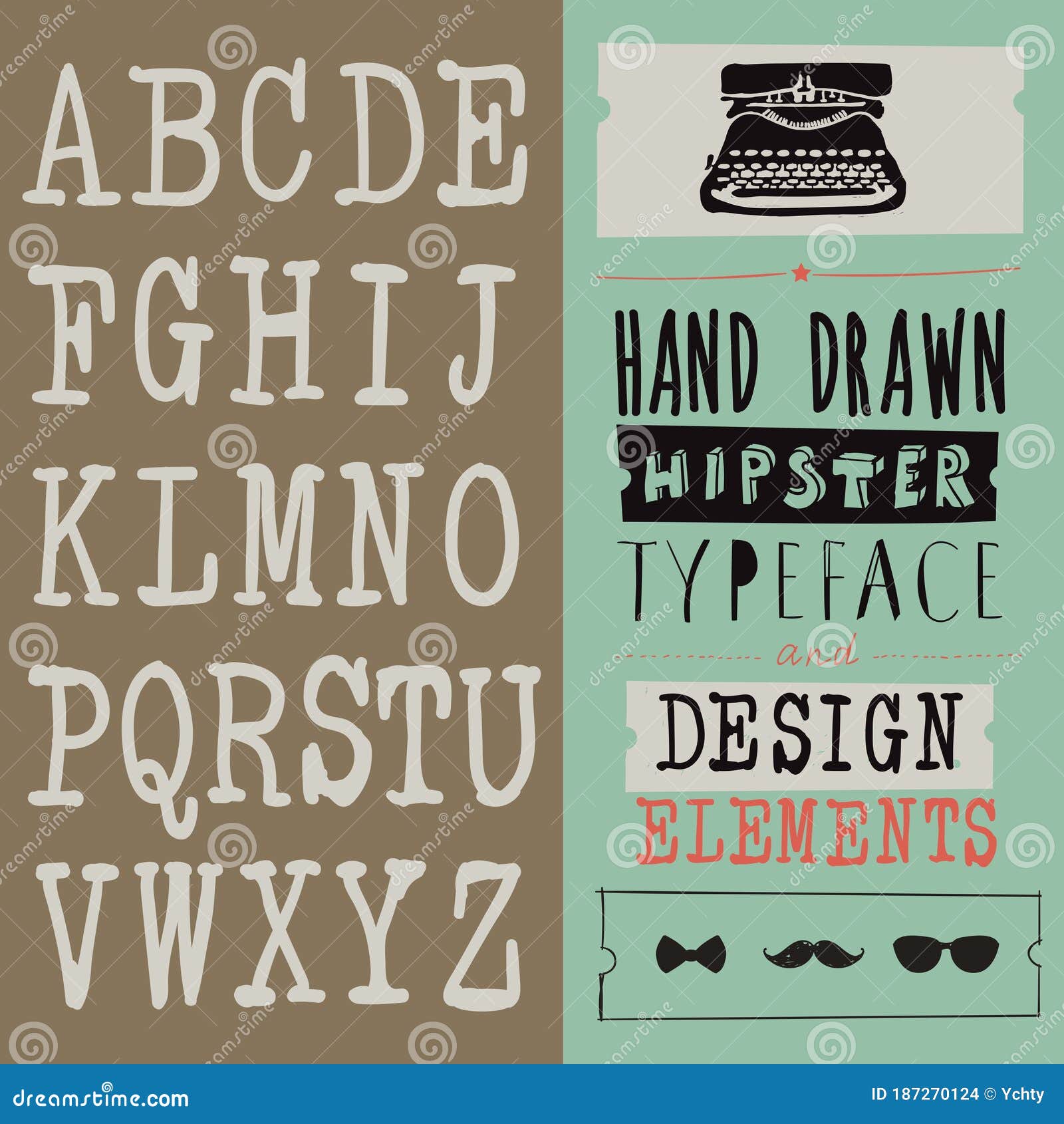 Hand Drawn Hipster Typeface and Set of Design Elements. Vintage Font ...