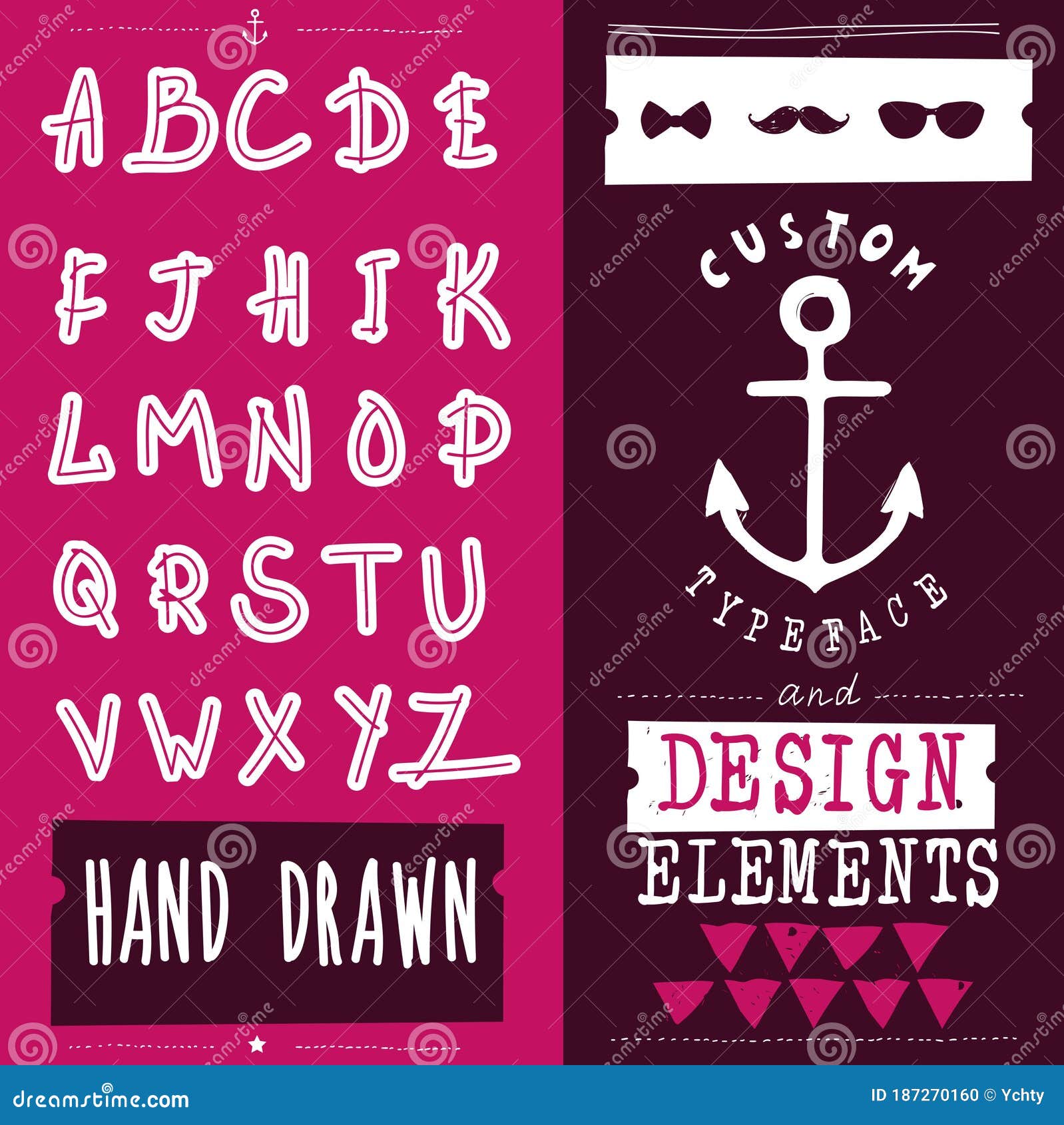 Hand Drawn Hipster Typeface and Set of Design Elements. Vintage Font ...