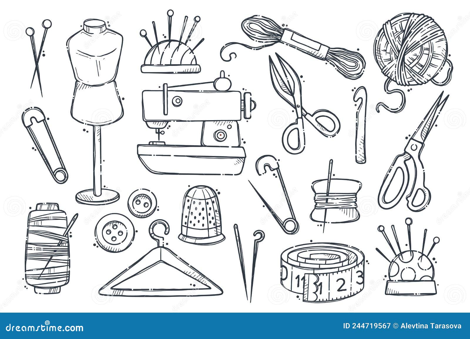 Hand Drawn Hobby Objects Collection Vector Stock Vector - Illustration ...