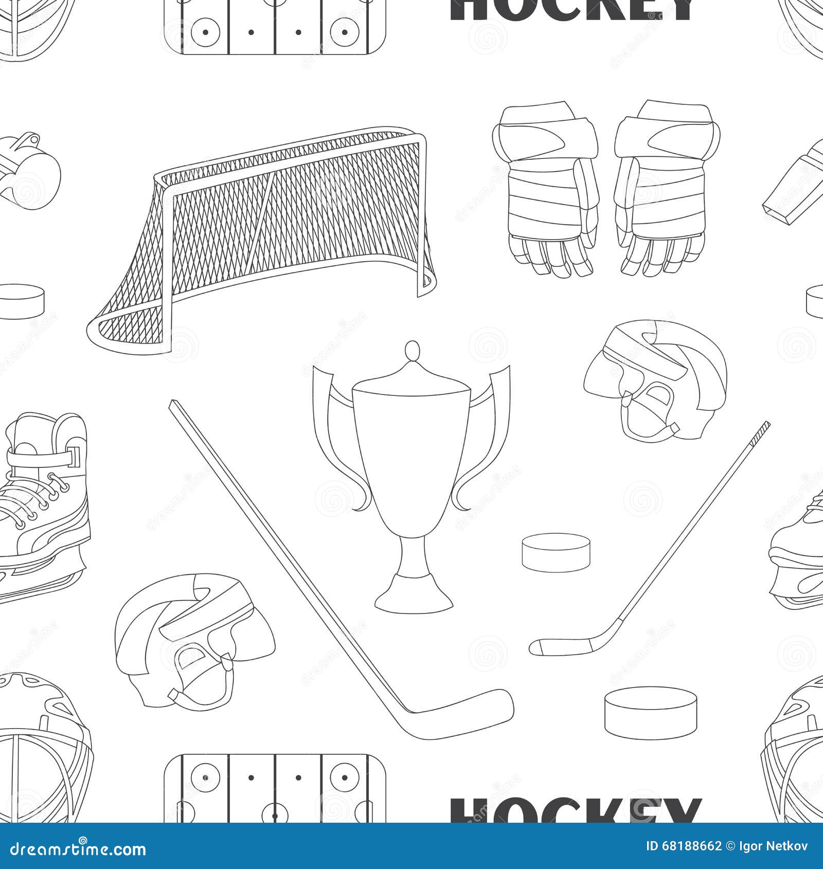 Hand Drawn Hockey Icons Pattern Stock Vector - Illustration of blade ...