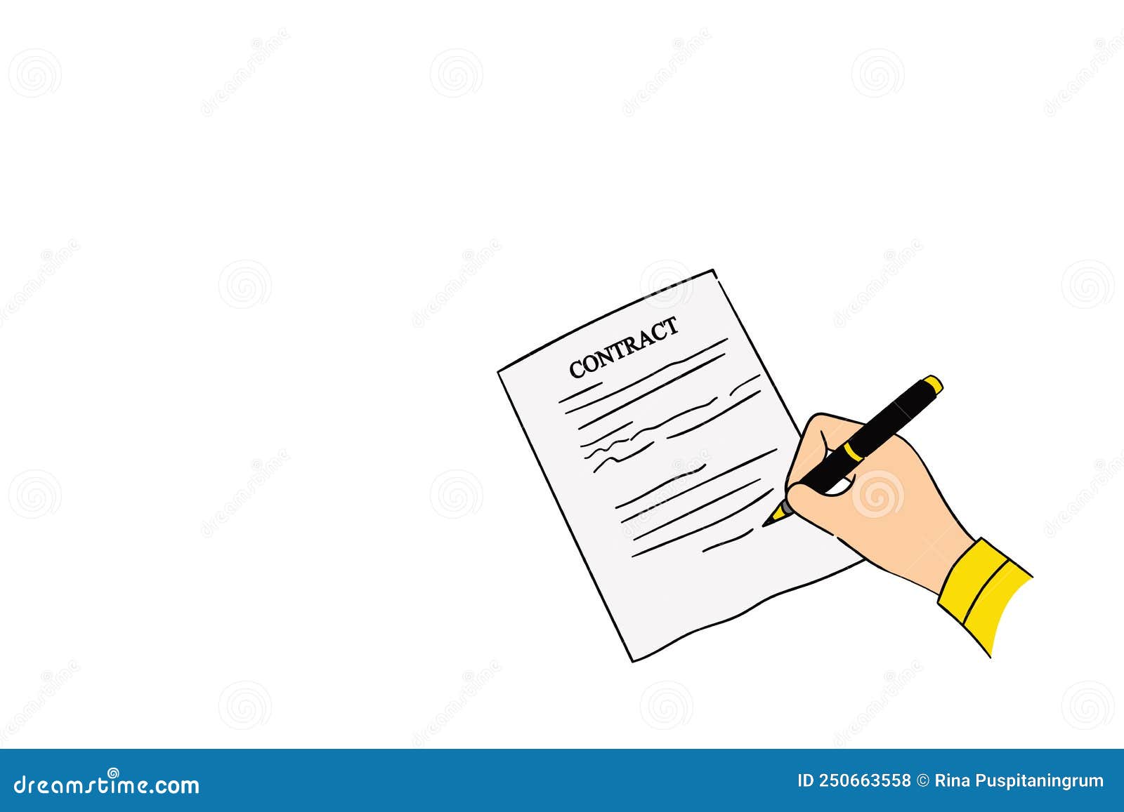 Hand Drawn of Hand Holding Pen Signing the Contract Stock Vector ...