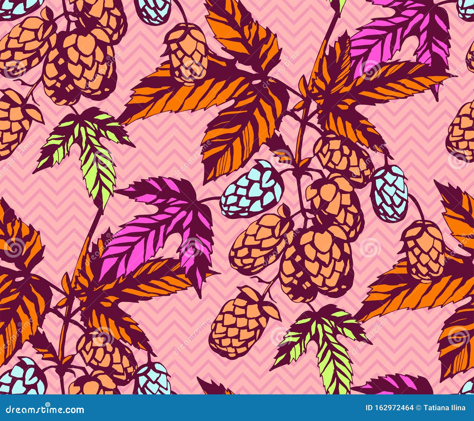 Hand Drawn Hop Branch Decorative Background. Ethnic Seamless Pattern ...