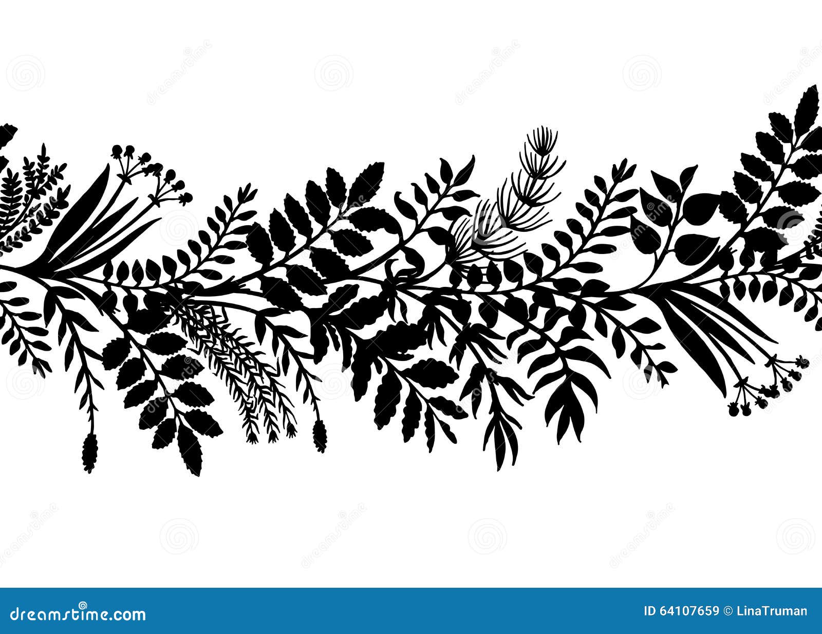 Hand Drawn Horizontal Border of Herbs and Plants, Vector Stock Vector ...