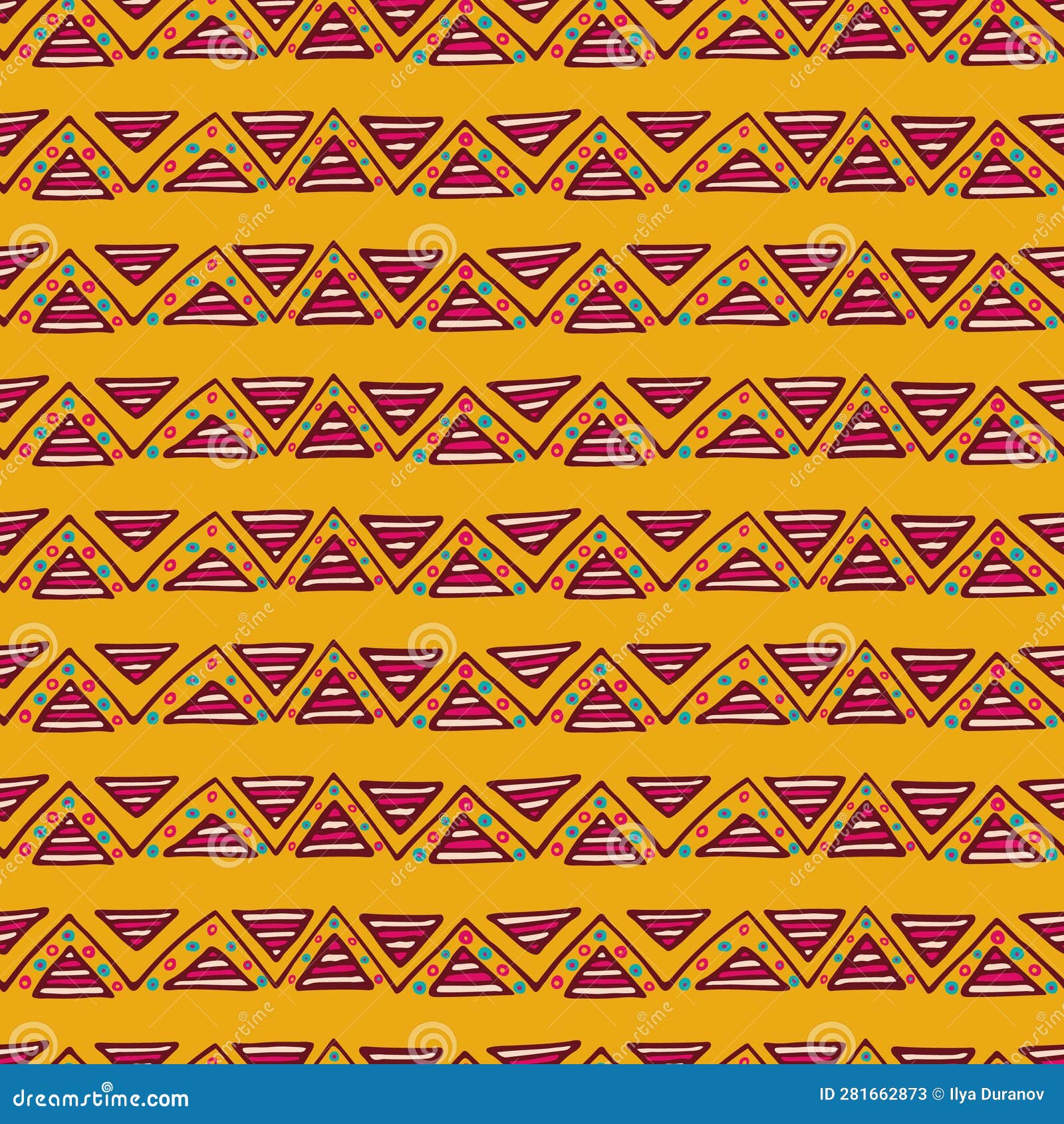 Hand-drawn Horizontal Lines with Triangles and Dots. Seamless Pattern ...