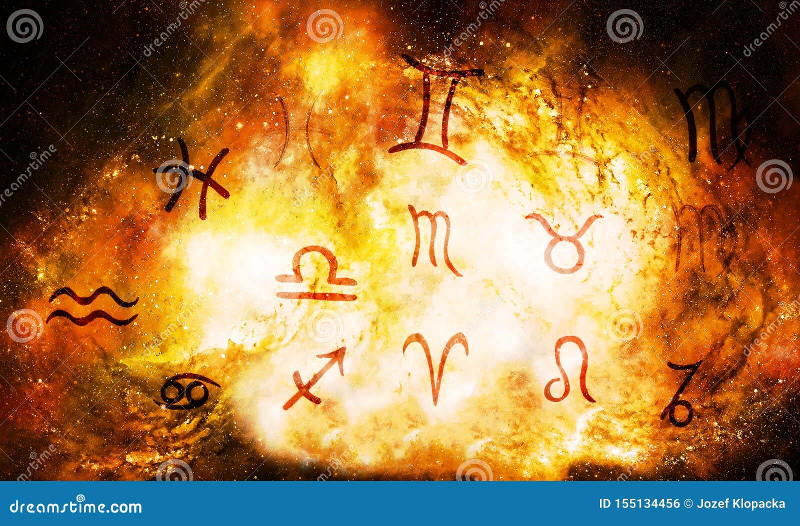 Hand Drawn Horoscope Astrology Symbols in Cosmic Space. Stock ...
