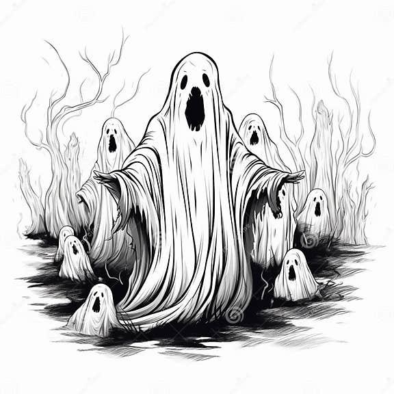 Hand-Drawn Horror Ghosts Classic Elegance Stock Illustration ...