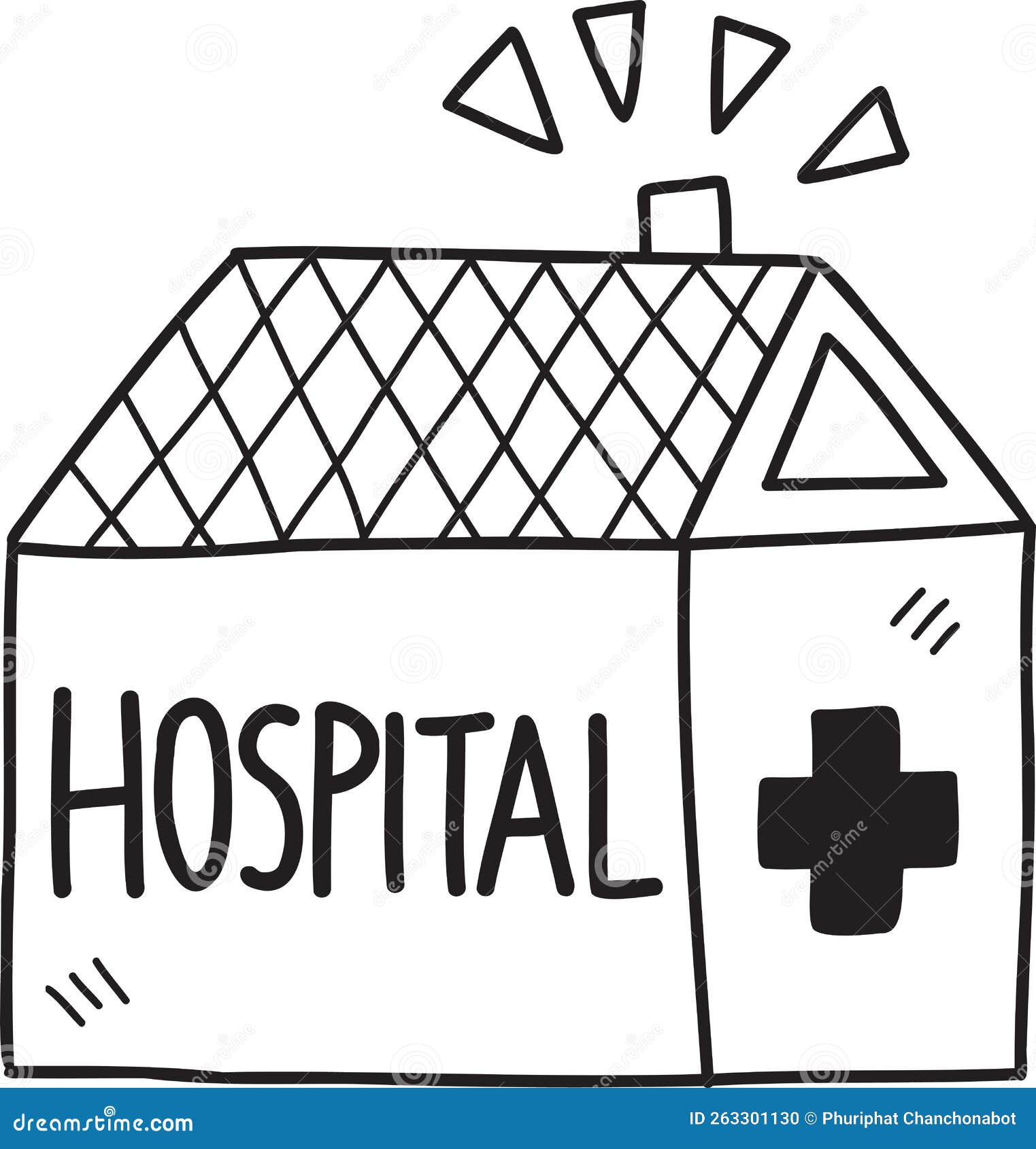 Hand Drawn Hospital Building Illustration Stock Vector - Illustration ...