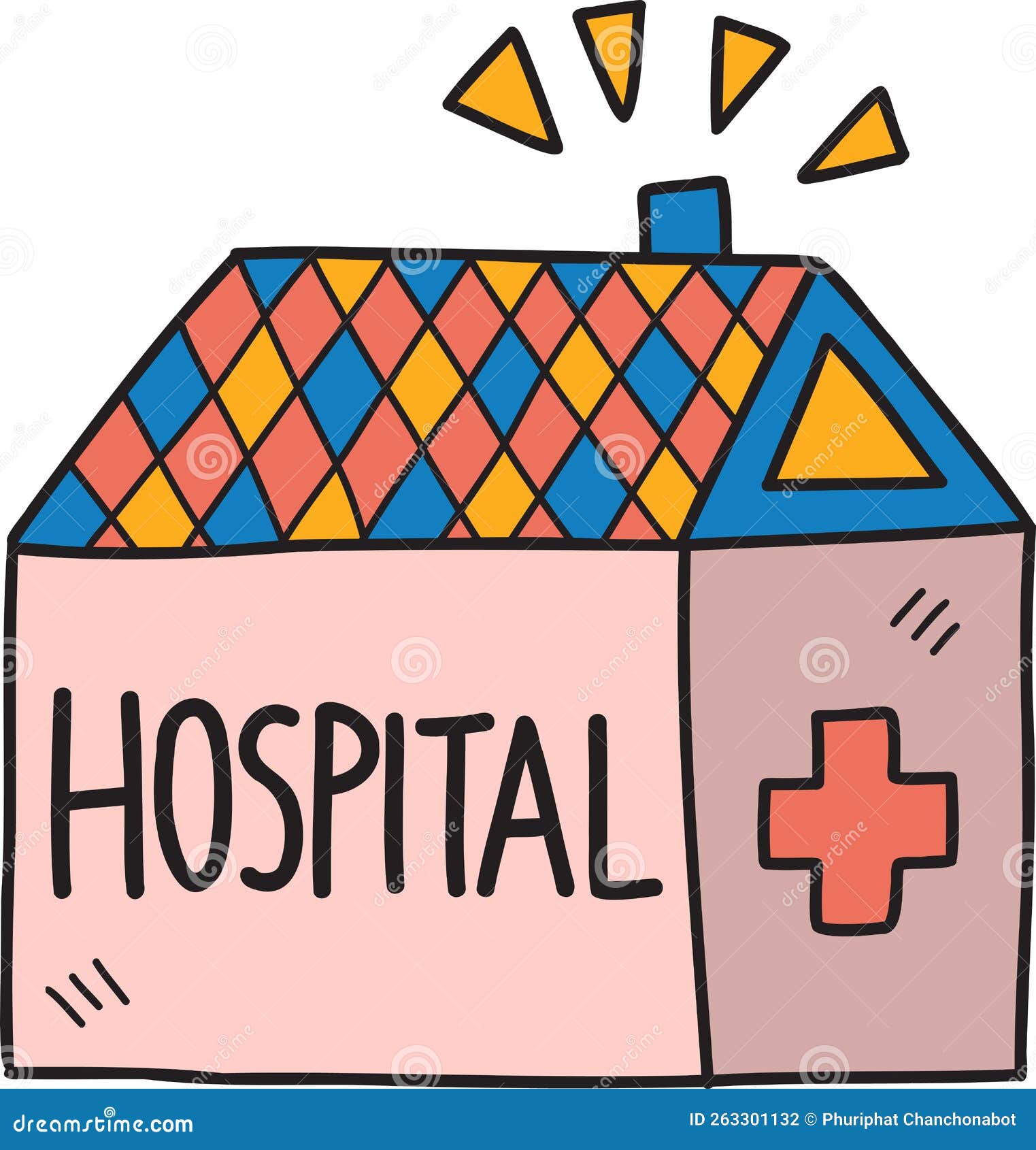 Hand Drawn Hospital Building Illustration Stock Vector - Illustration ...