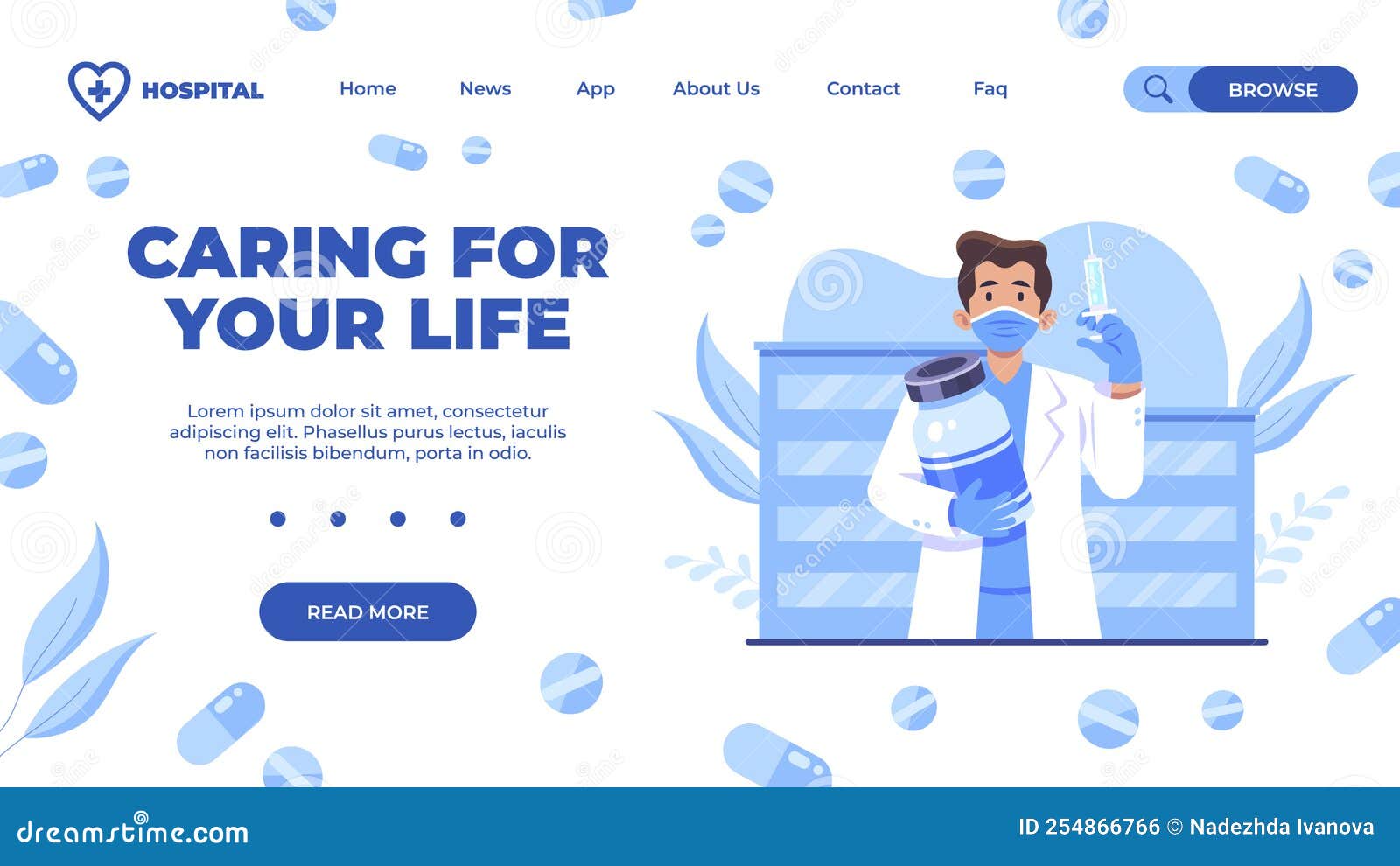 Hand Drawn Hospital Landing Page Vector Illustration Stock Vector ...