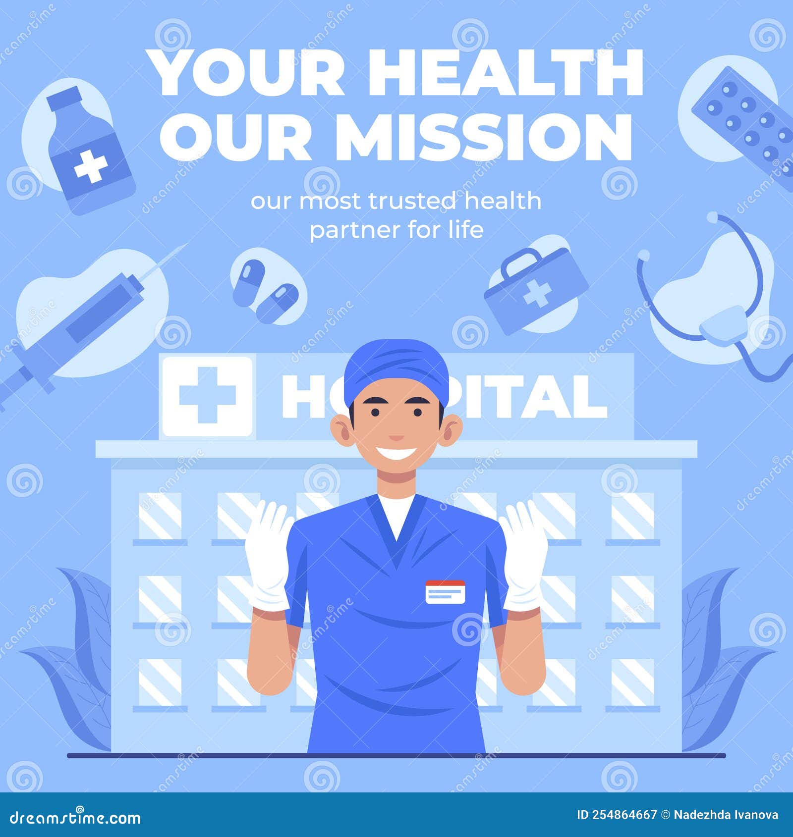 Hand Drawn Hospital Post Vector Illustration Stock Vector ...