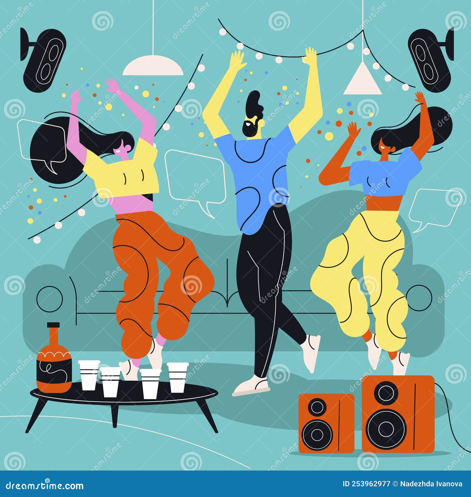 Hand Drawn House Party Vector Illustration Stock Vector - Illustration ...