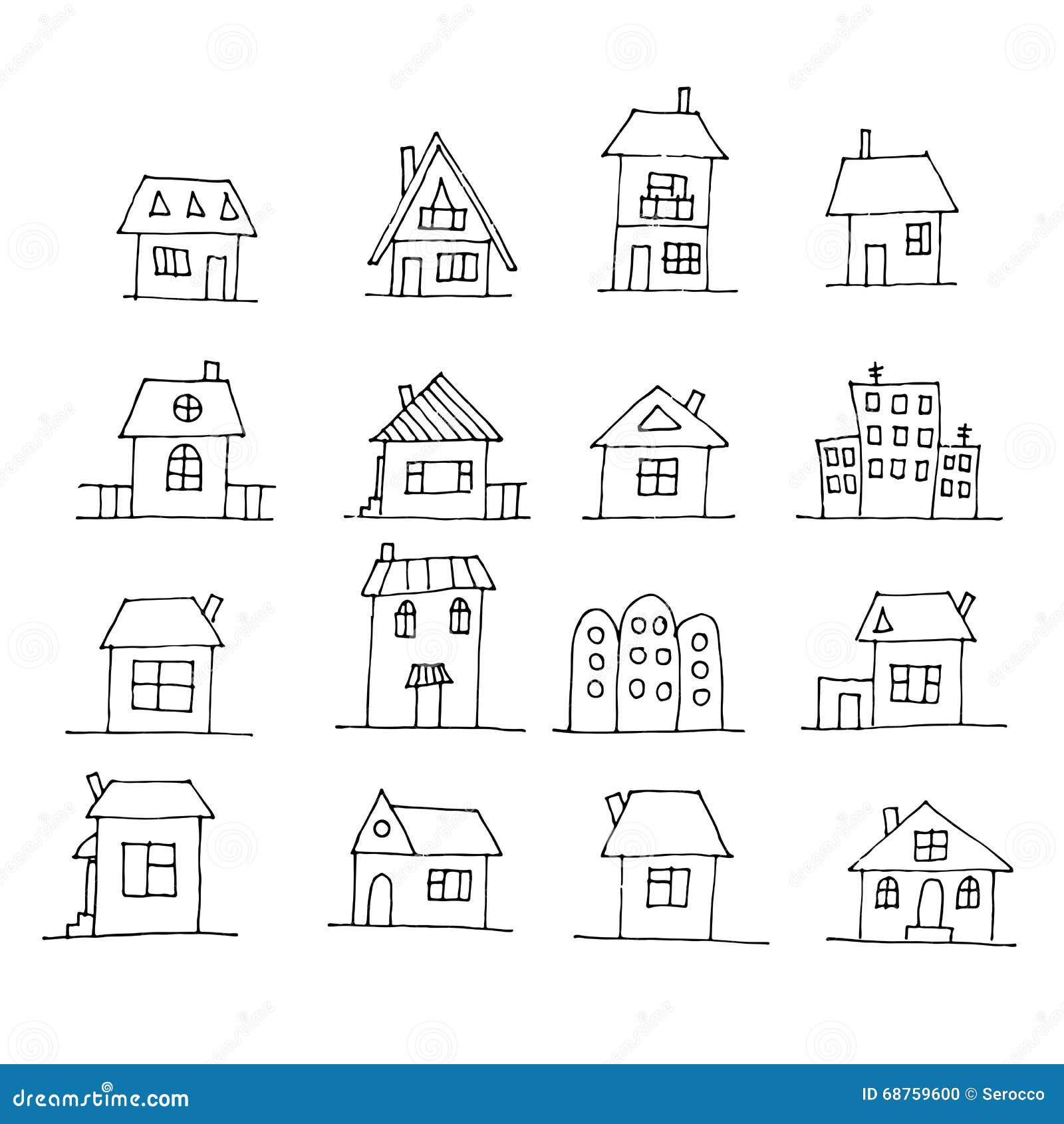 Hand drawn house set. stock vector. Illustration of roof - 68759600
