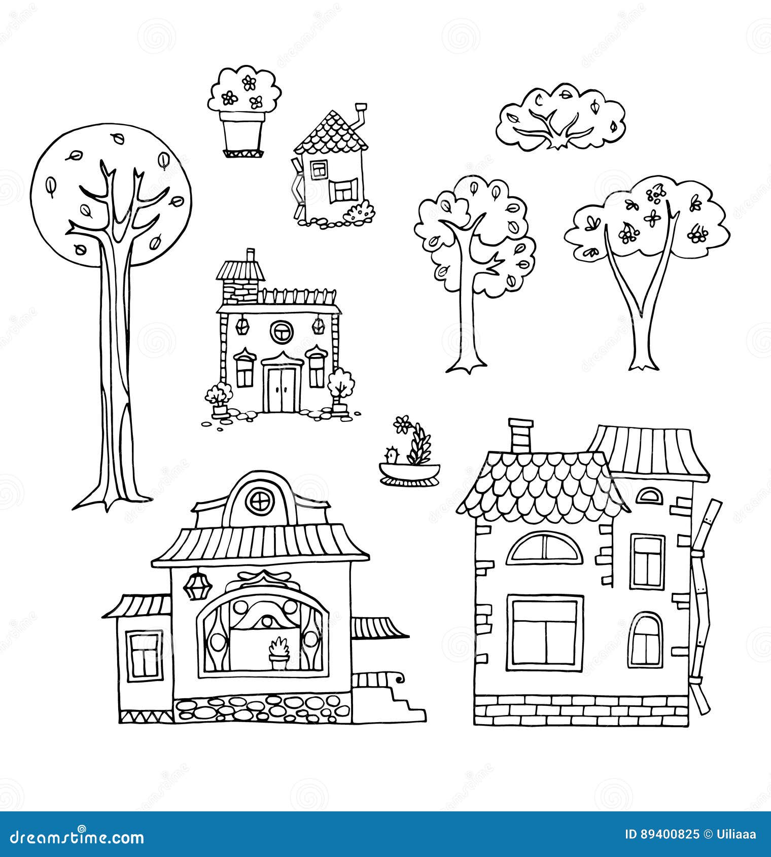 Hand-drawn House and Tree Doodles. Vector Collection. Stock Vector ...