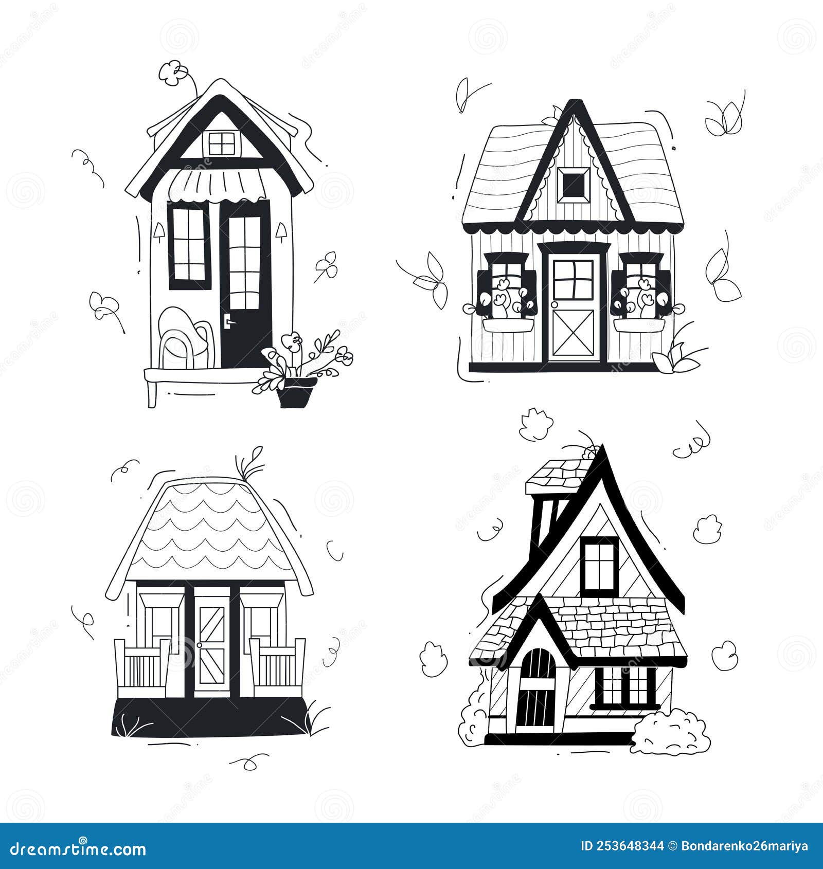Hand Drawn House. Vector Set Stock Vector - Illustration of hand ...