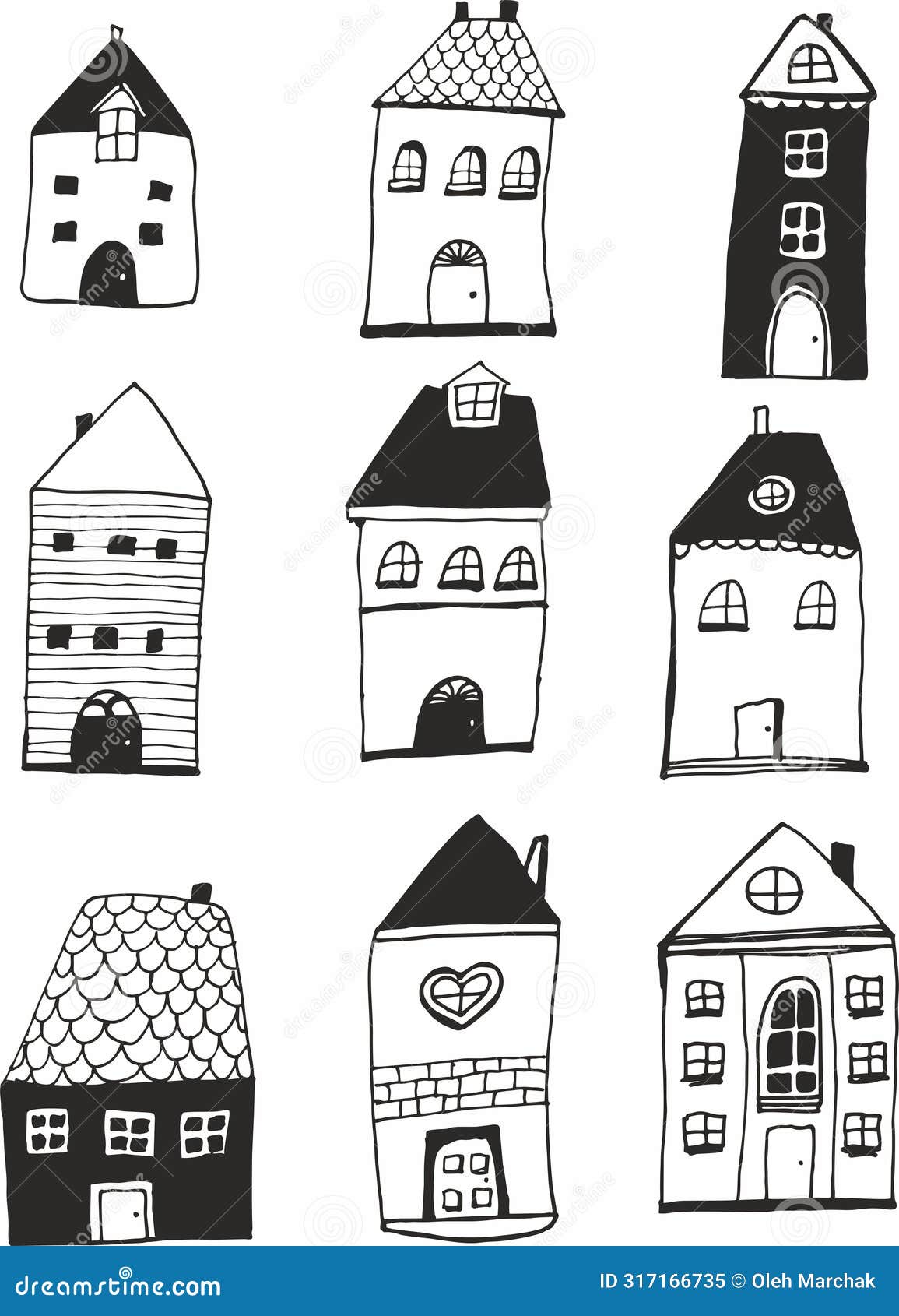 Hand Drawn House Vector Set Stock Vector - Illustration of doodle ...