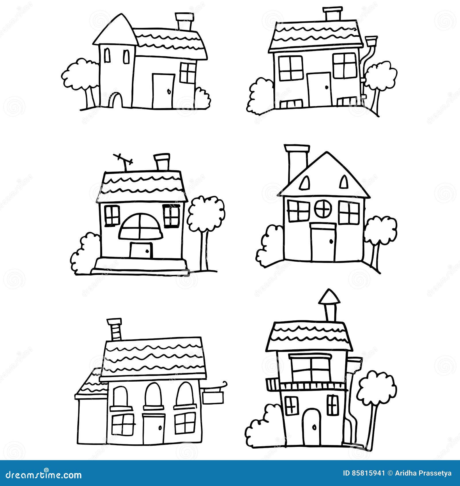 Hand Drawn House Vector Set Stock Vector - Illustration of element ...