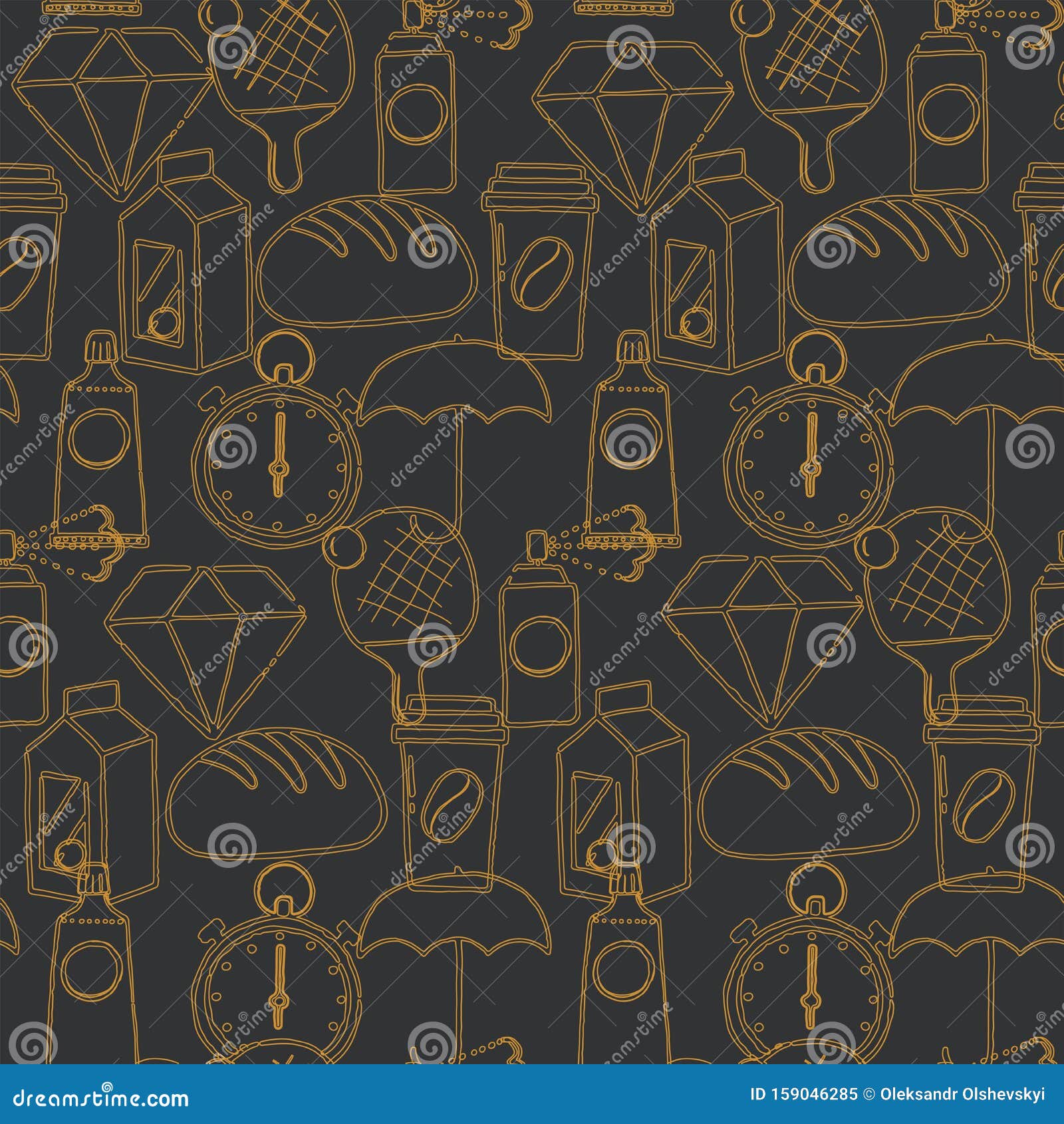 Hand Drawn Household Items Supplies in Seamless Pattern Stock Vector ...