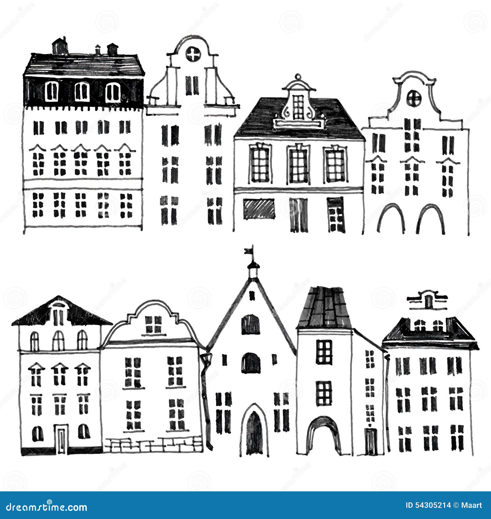 Hand drawn houses borders stock vector. Illustration of nice - 54305214