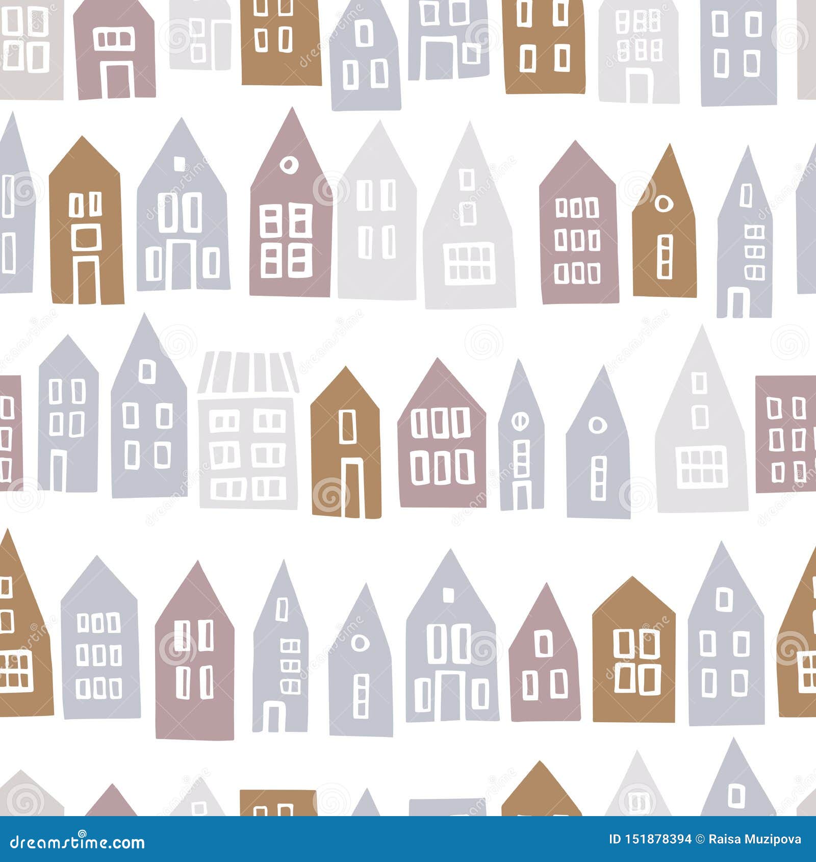 Hand Drawn Houses. Vector Seamless Pattern Stock Vector - Illustration ...