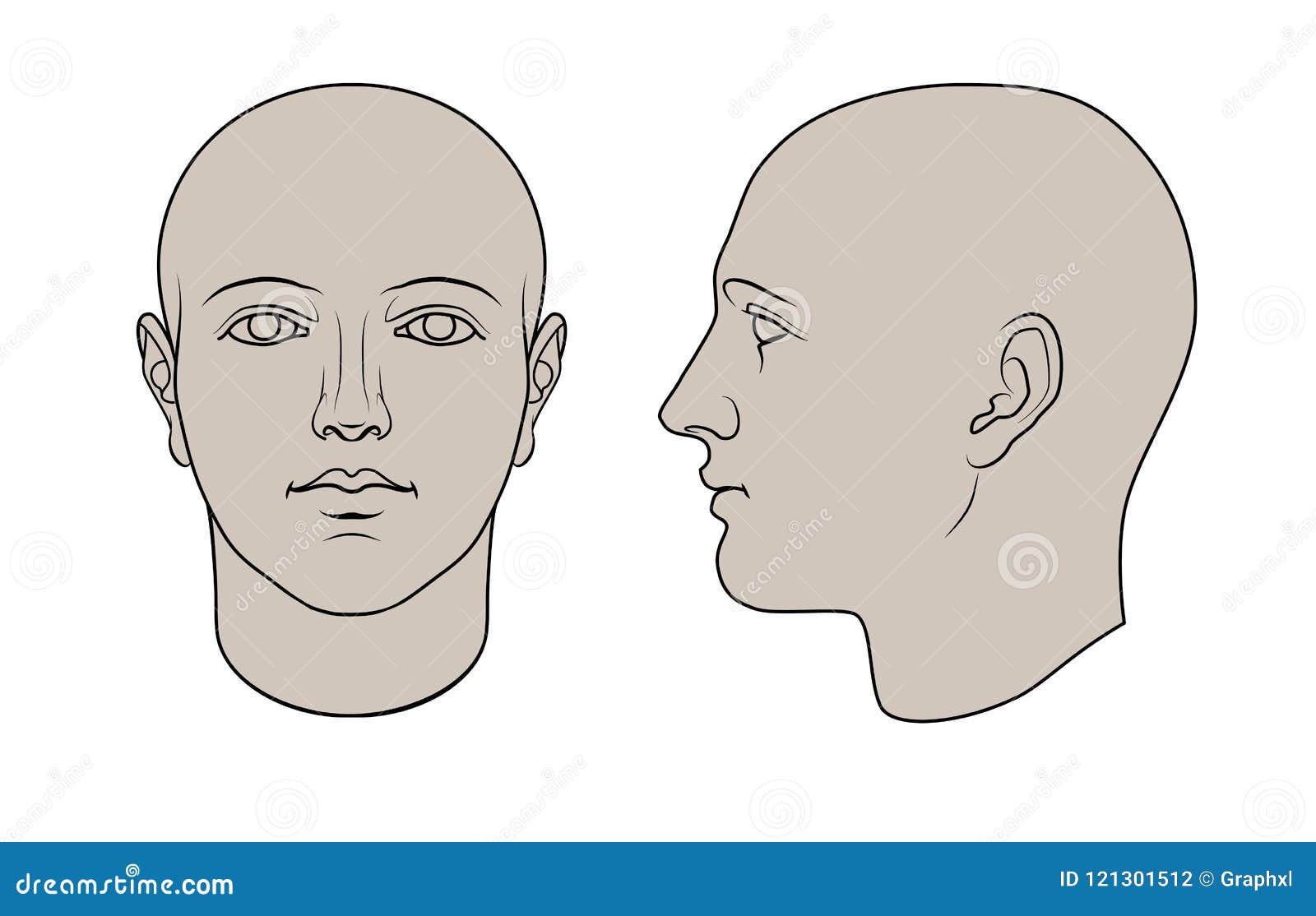 Hand Drawn Human Head in 2 Views Stock Vector - Illustration of face ...
