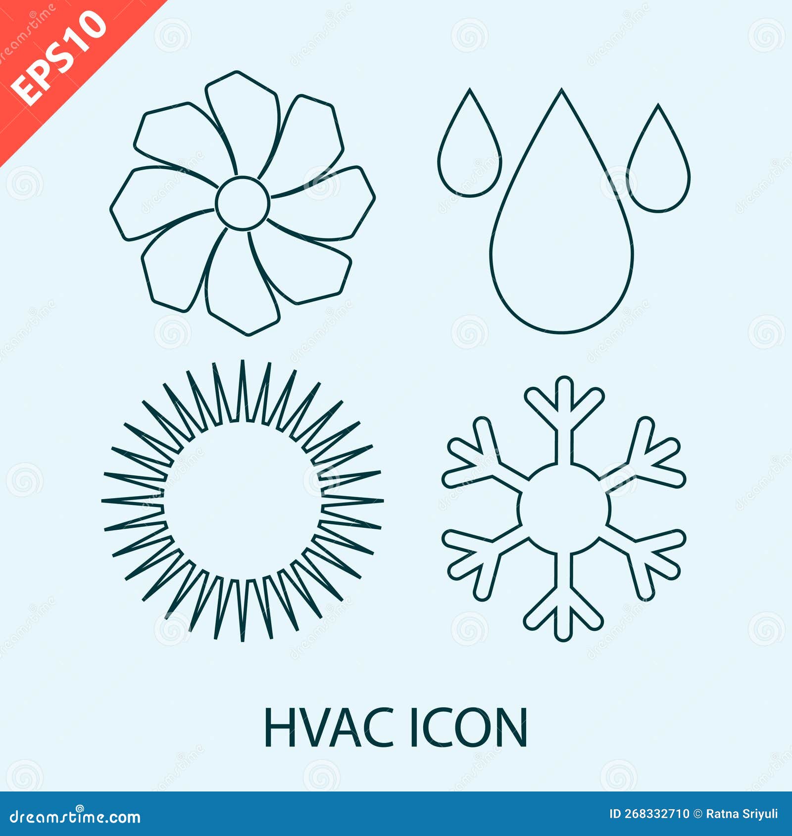 Hand Drawn HVAC Heating, Ventilating, and Air Conditioning Vector Icon. Heating and Cooling ...