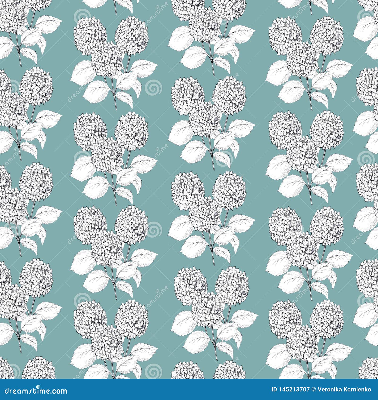 Hand Drawn Hydrangea Seamless Pattern. Wedding Design. Stock ...
