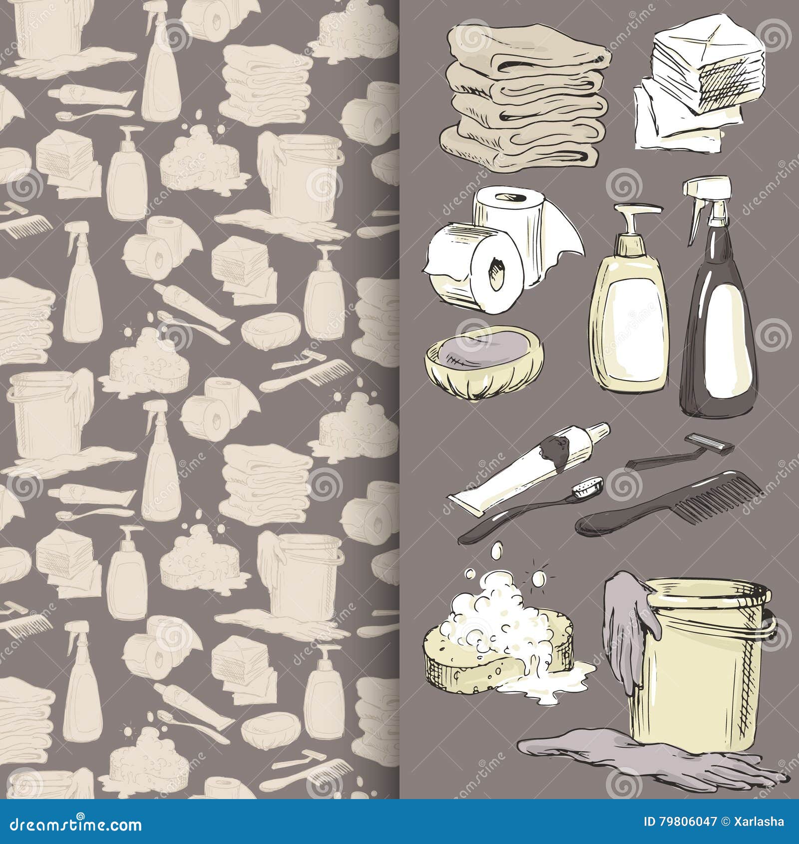 Hand-drawn Hygiene Elements on Seamless Pattern Stock Vector ...