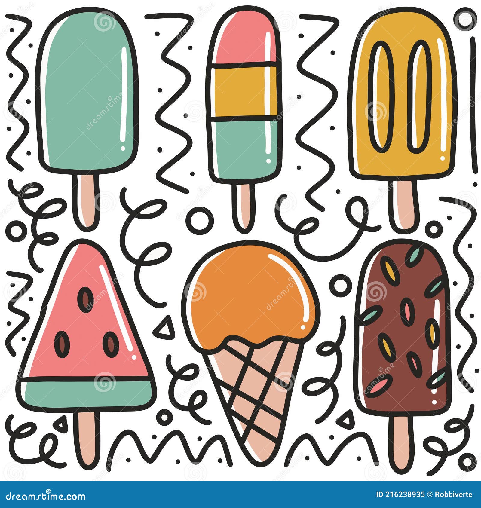 Hand Drawn Ice Cream Doodle Set Stock Vector Illustration Of Sweet