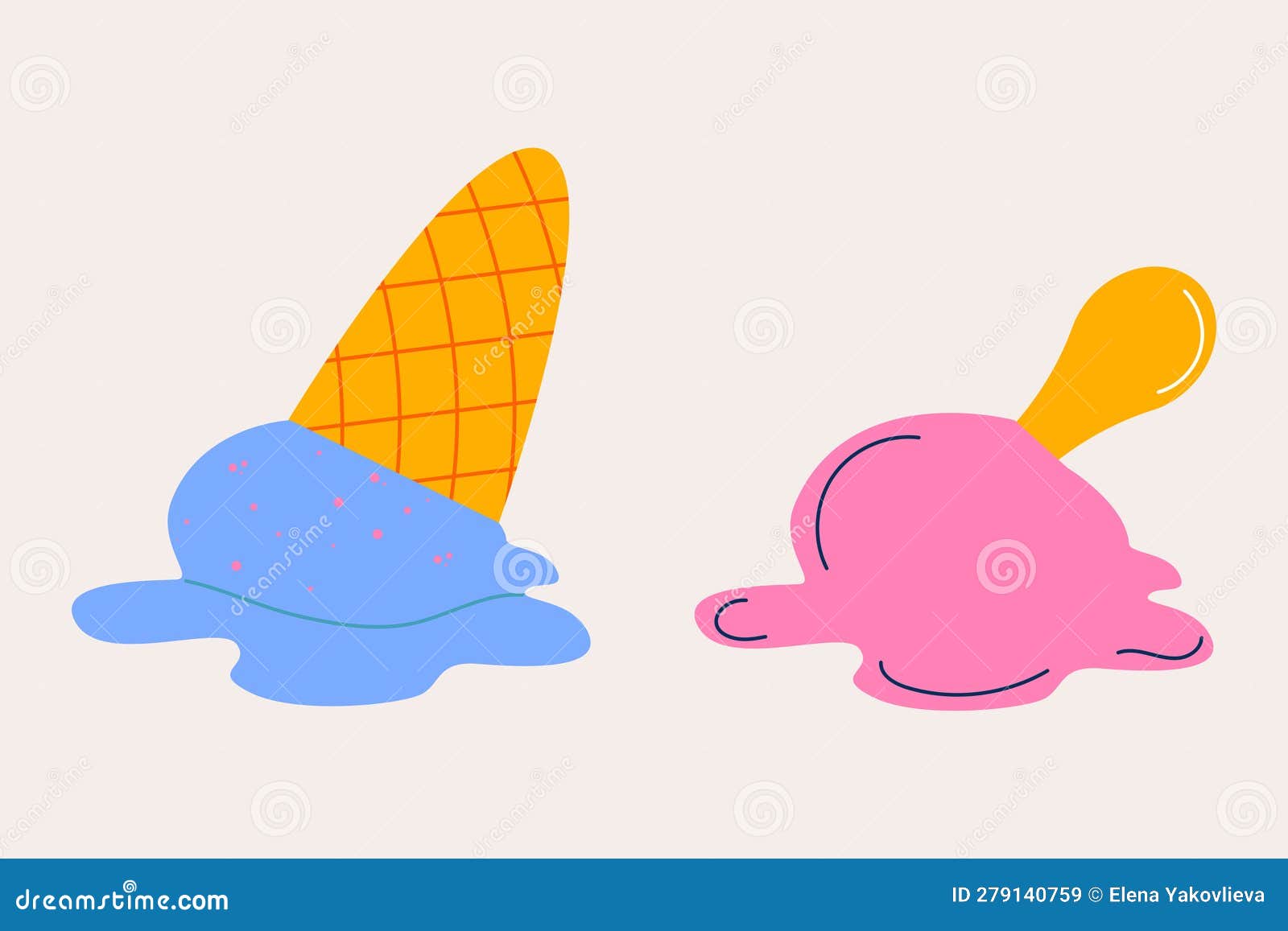 Hand Drawn Ice Cream Melted in an Upside Down Flat Design. Ice Cream ...