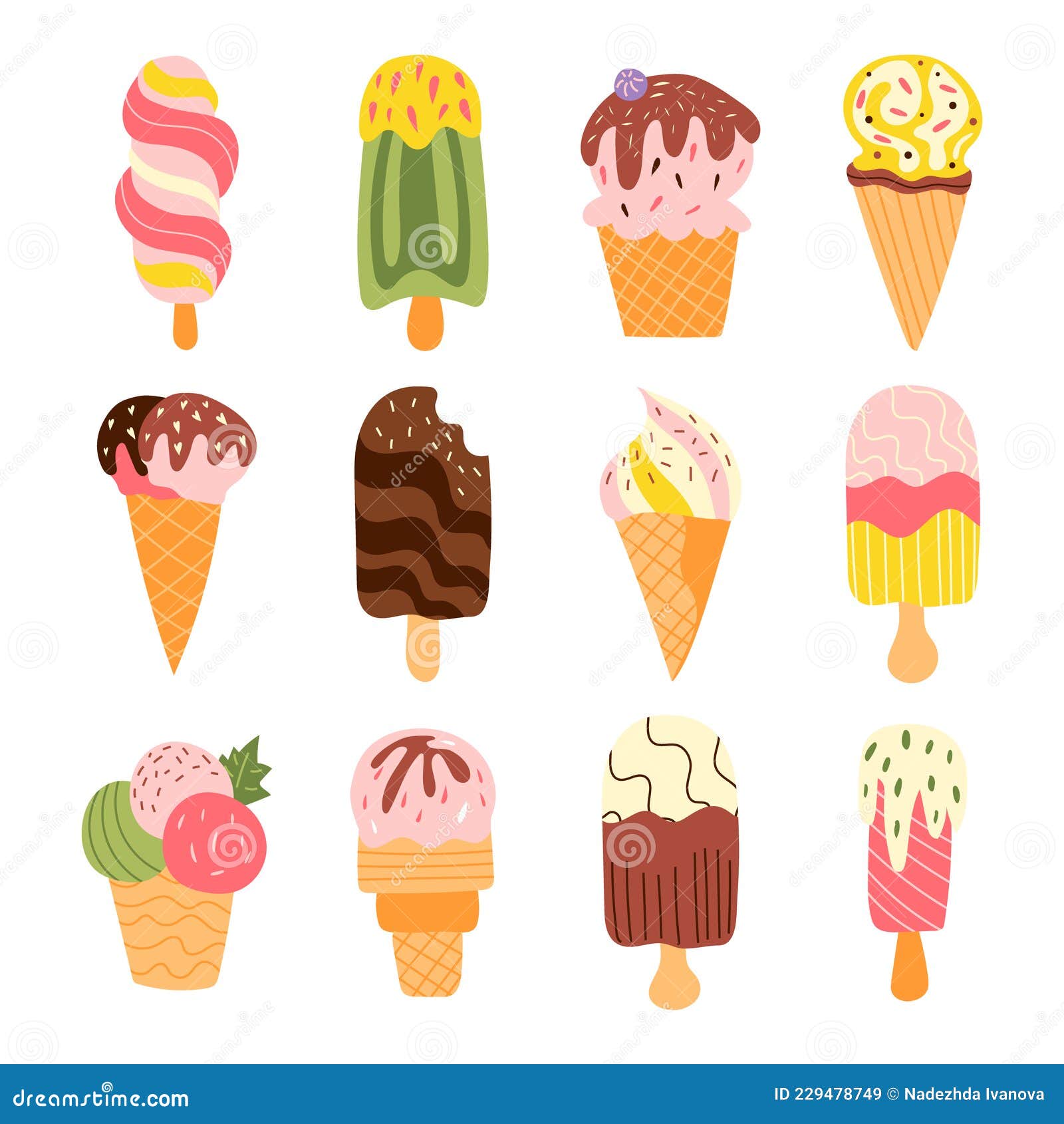Hand Drawn Ice Cream Set Vector Illustration. Stock Vector ...