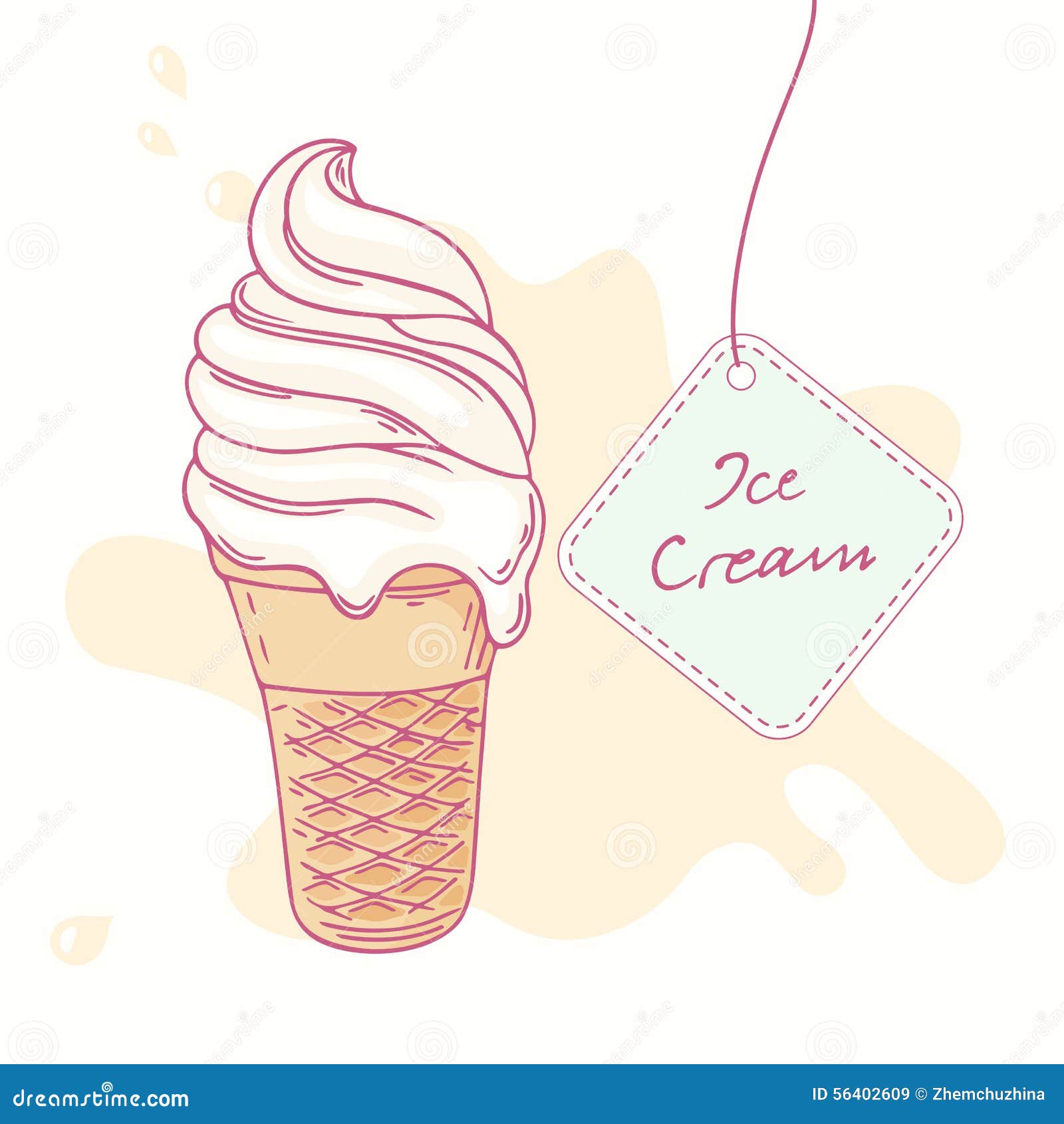 Hand Drawn Ice Cream Sundae in Waffle Cone Stock Vector - Illustration ...