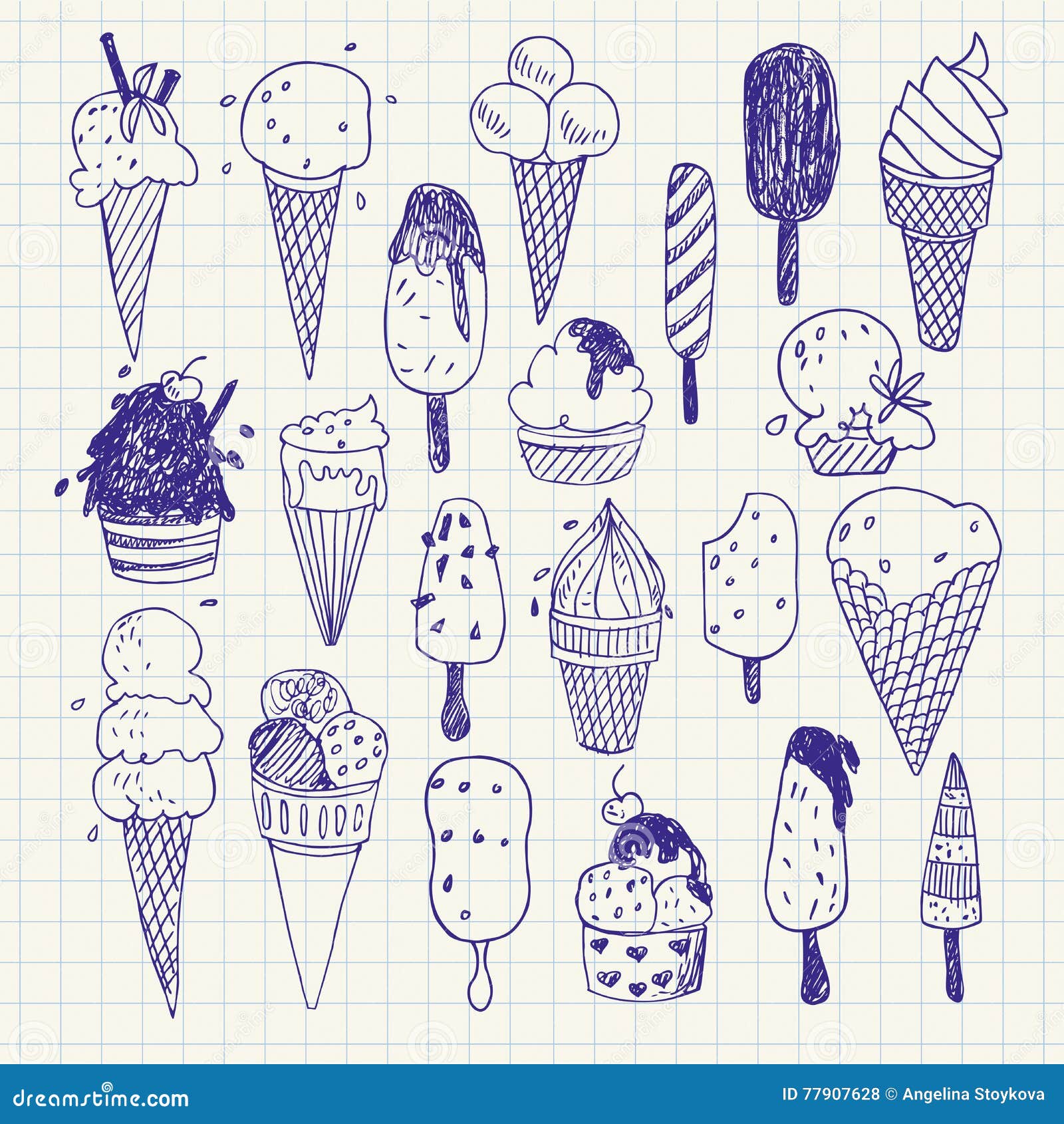 Hand- Drawn Ice Cream Vector Drawings Set Stock Vector - Illustration ...
