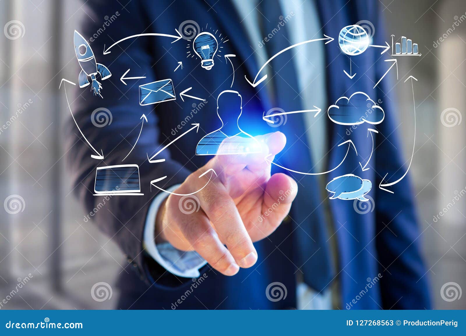 Hand Drawn Icon of Business, Multimedia and Technology in Interaction ...