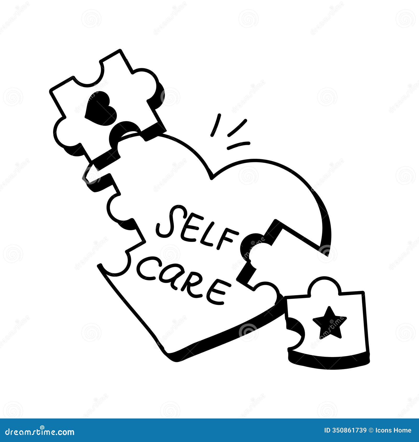 Hand Drawn Icon of a Heart Shaped Puzzle with the Words Self Care ...