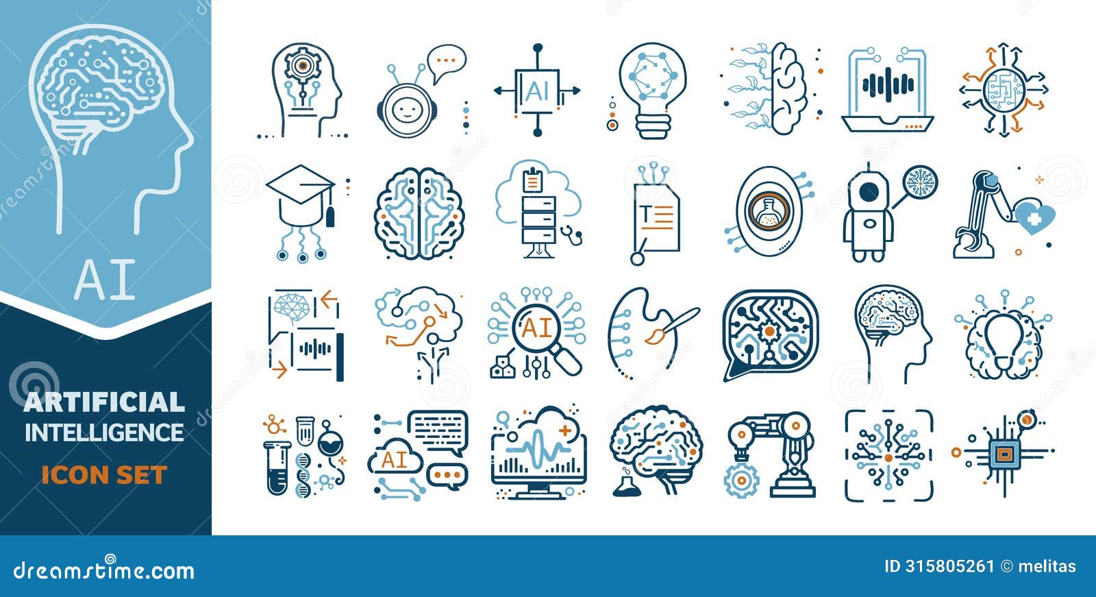 Hand-drawn Icon Set Artificial Intelligence and Technology - Including ...