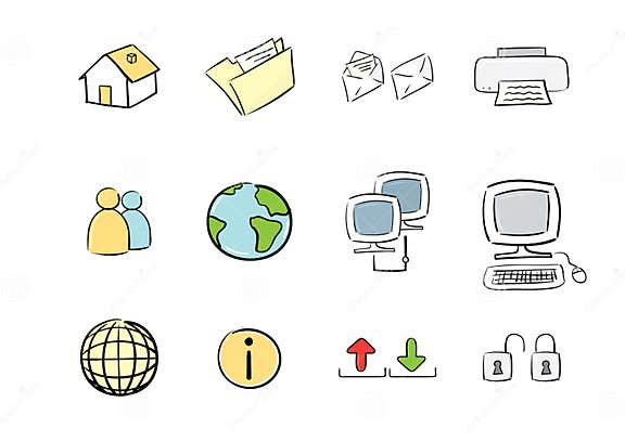 Hand-drawn Icon Set: Computer & Web Stock Vector - Illustration of ...
