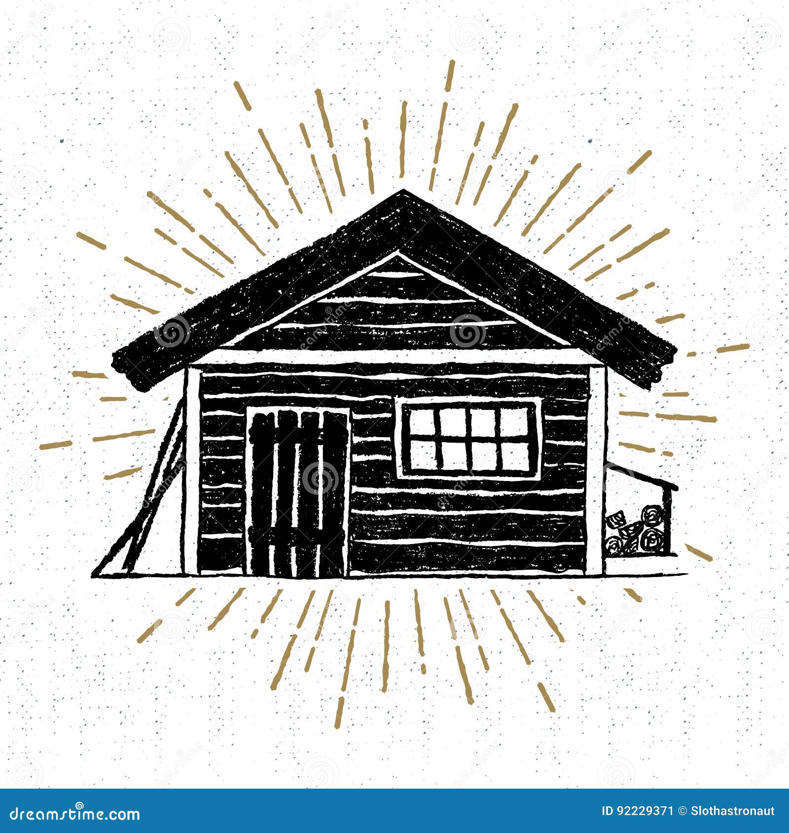 Hand Drawn Icon with a Textured Wooden Cabin Vector Illustration Stock ...