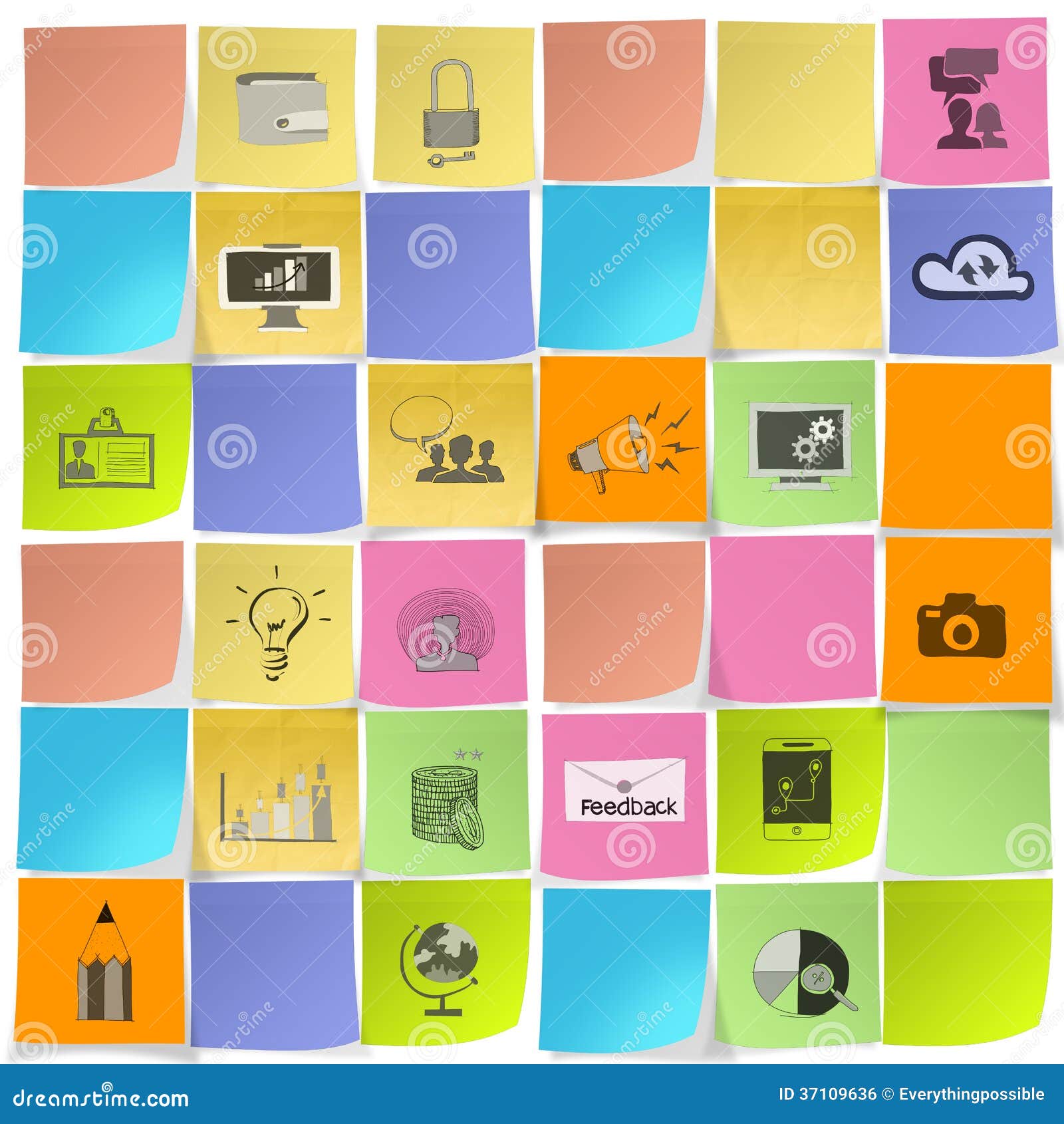 Hand Drawn Icons of Business Strategy on Sticky Note Stock Photo ...