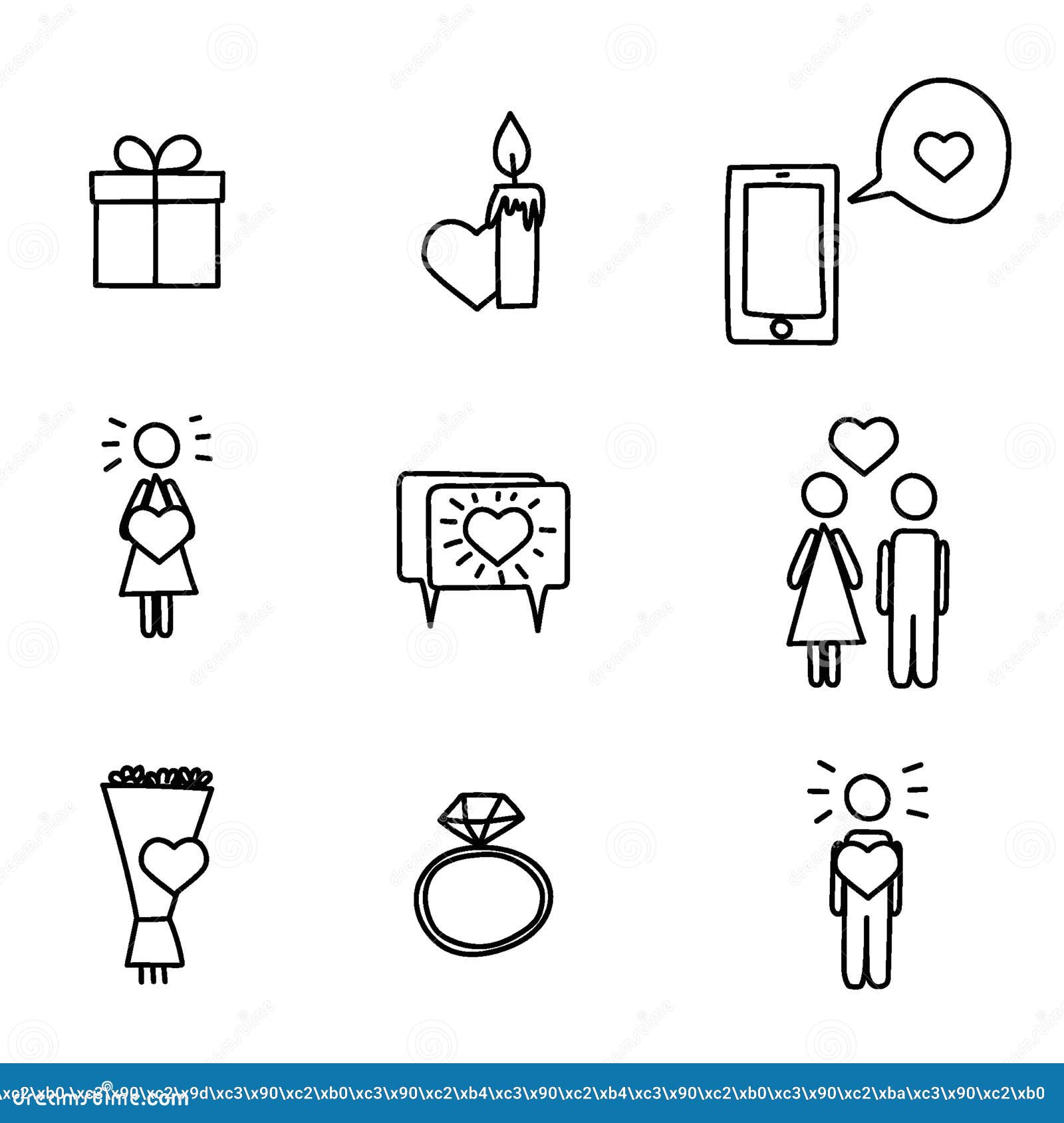 Hand Drawn Icons about Love, Heart, Messages Stock Vector ...